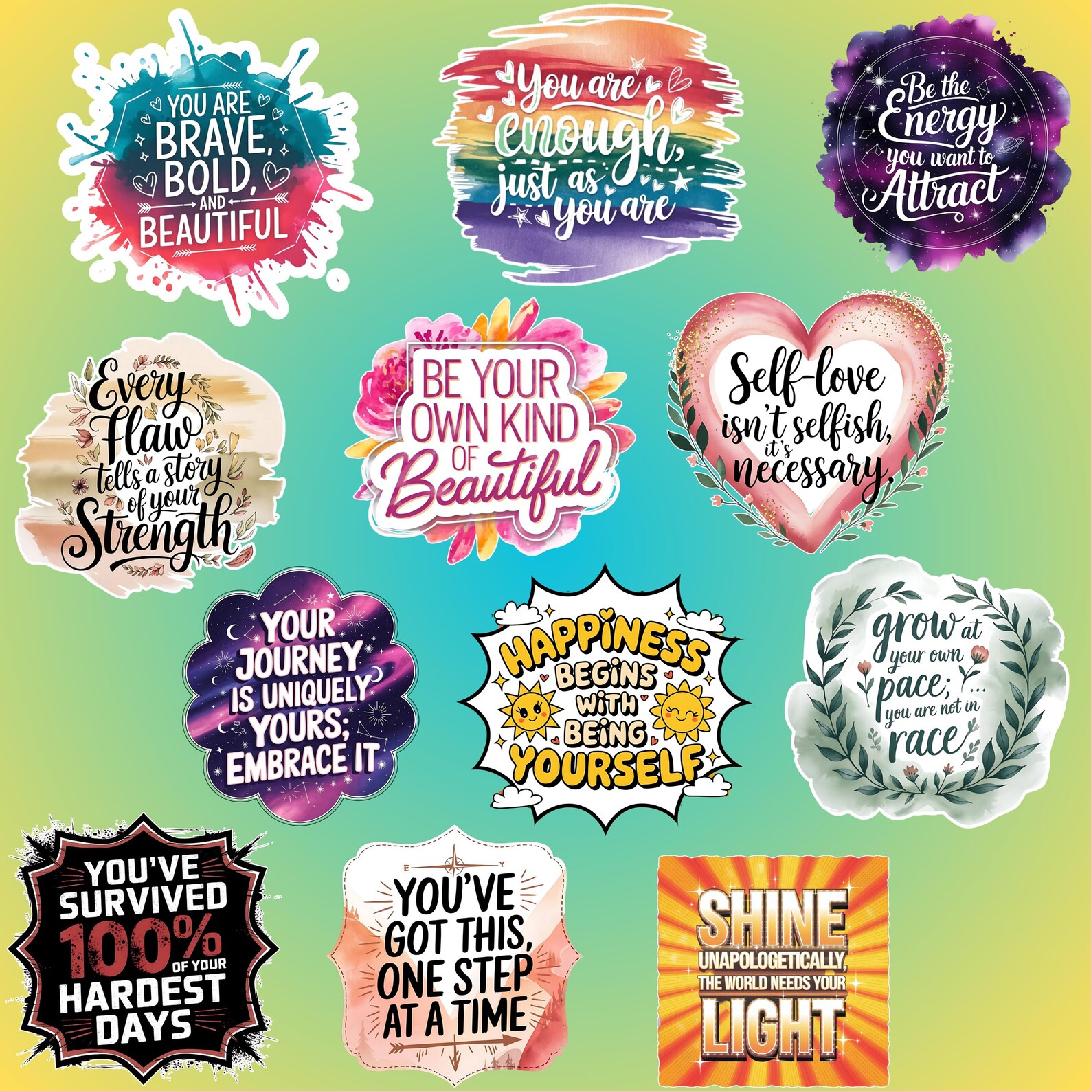 Inspirational and Motivational PNG Sticker Bundle, Inspirational Quotes ...