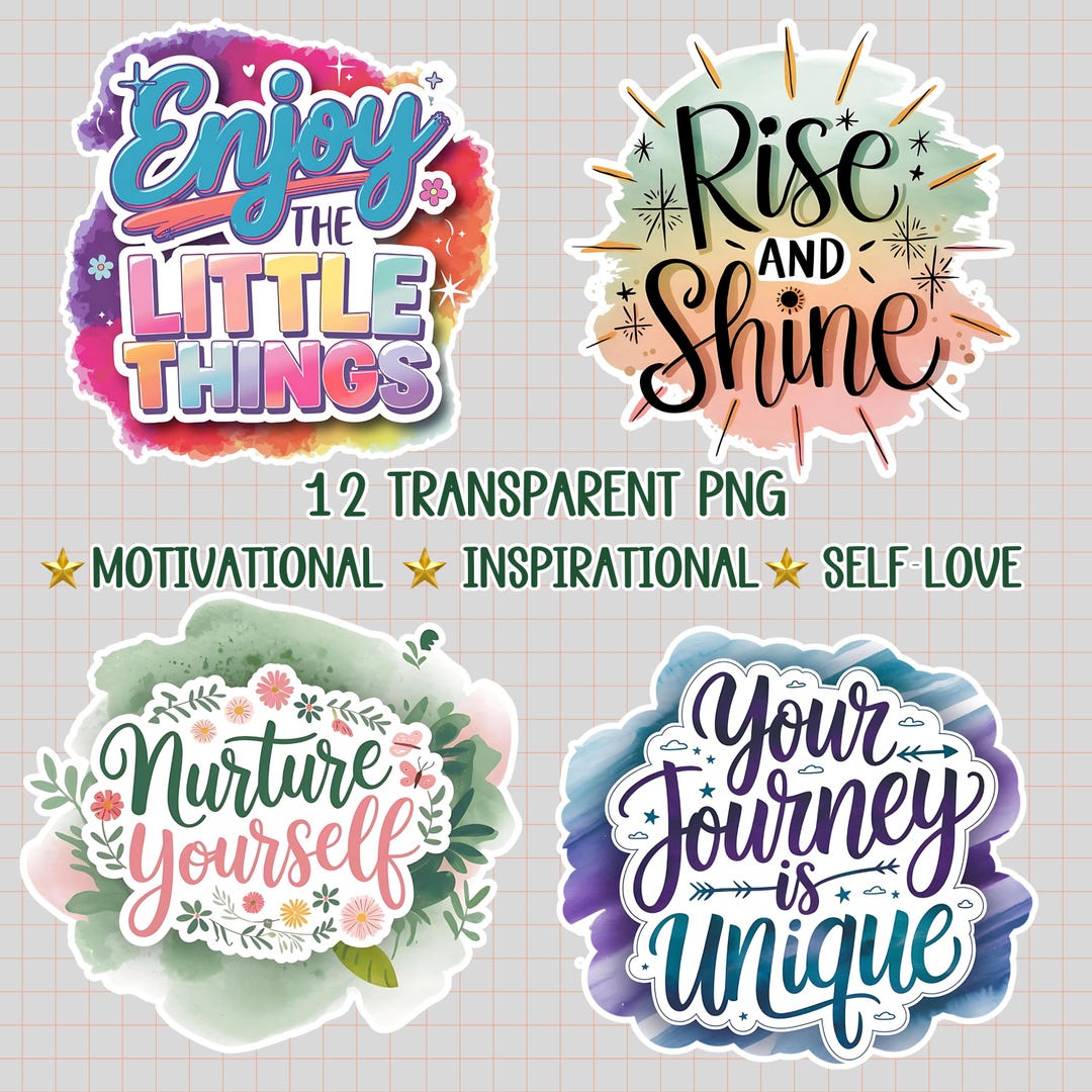 Inspirational and Motivational PNG Sticker Bundle, Inspirational Quotes ...