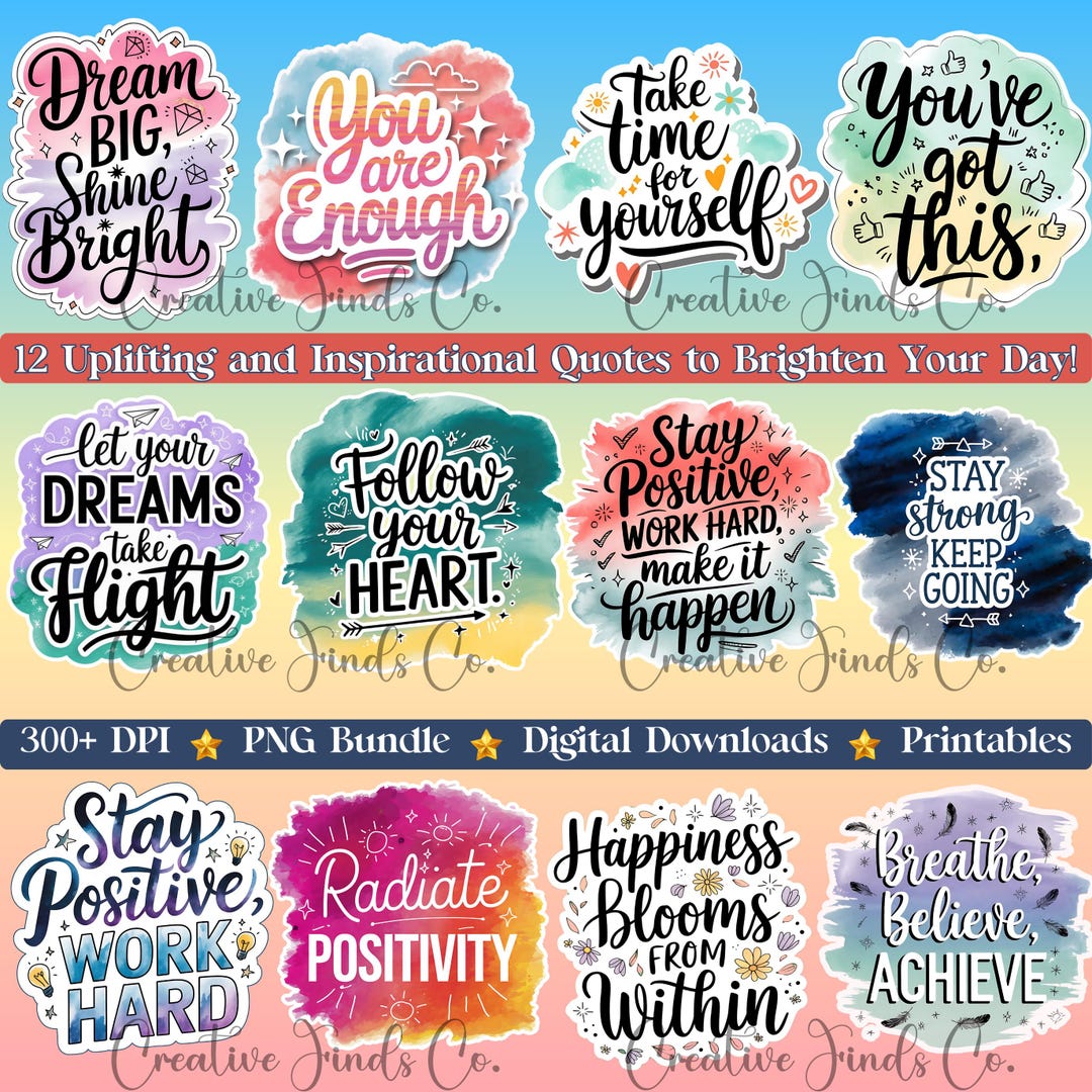 Motivational Quote Stickers: Inspirational PNG Bundle (digital Download ...
