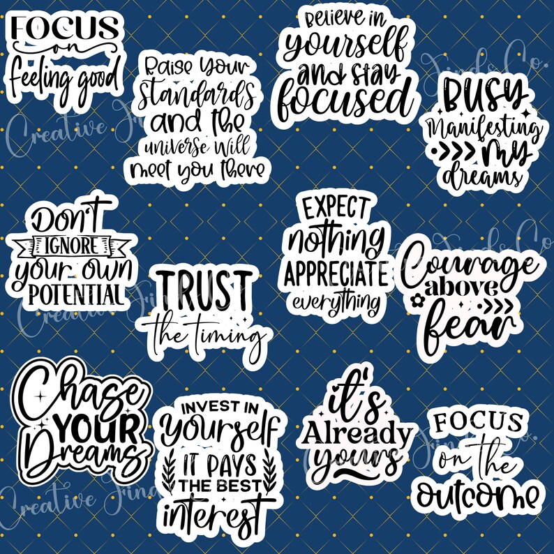 Inspirational Quote PNG Stickers: Motivational Sticker Bundle (digital ...