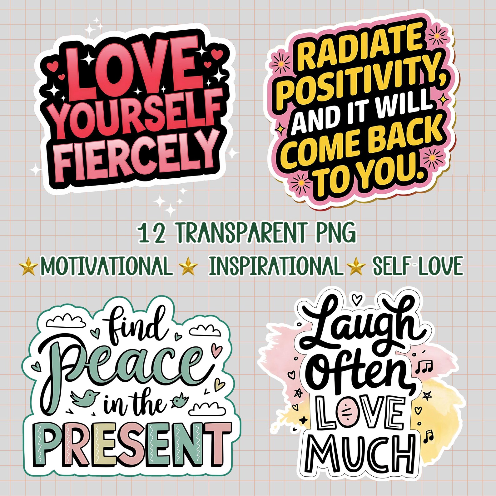 Inspirational and Motivational PNG Sticker Bundle, Inspirational Quotes ...