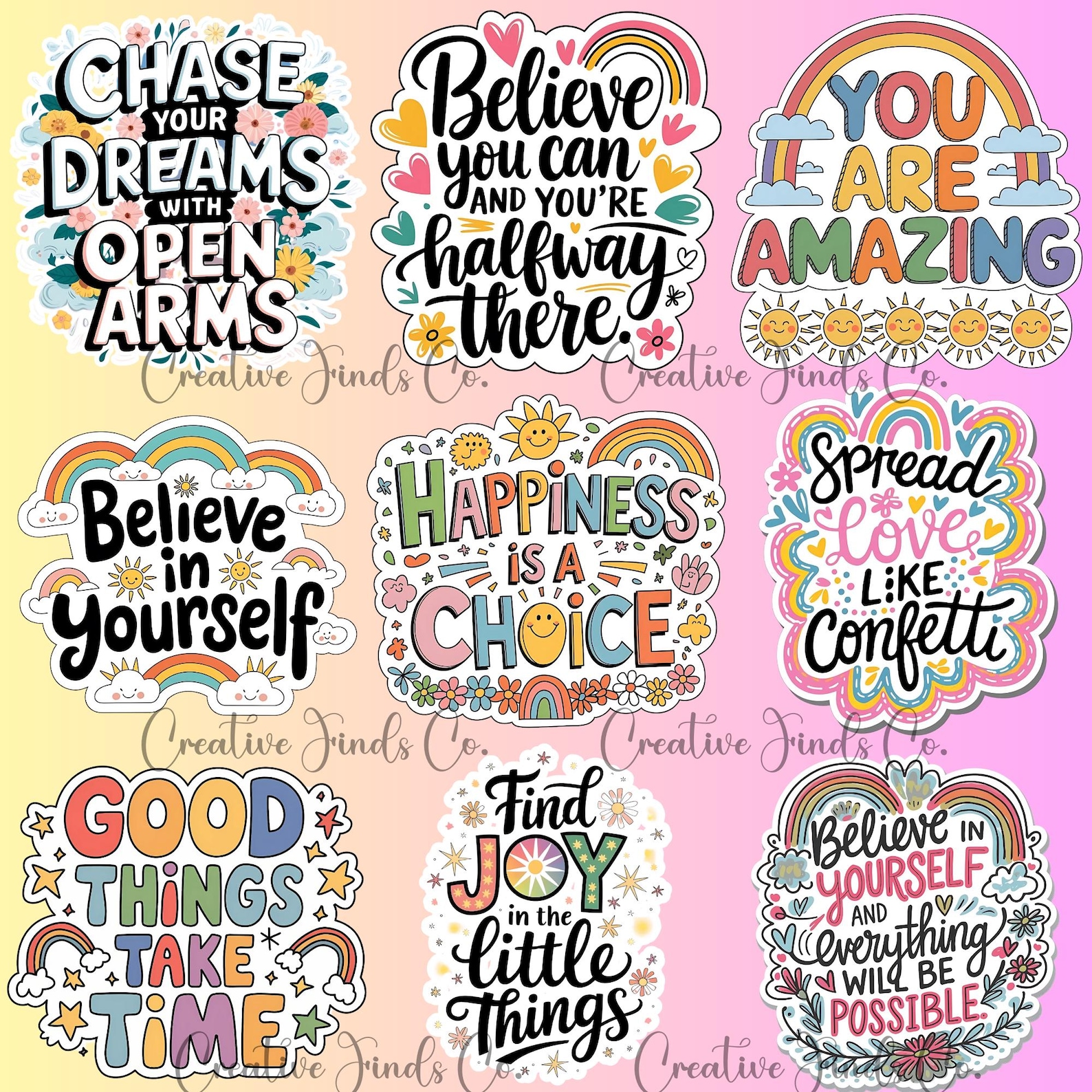 Inspirational & Motivational PNG Sticker Bundle, Positive Quotes PNG ...