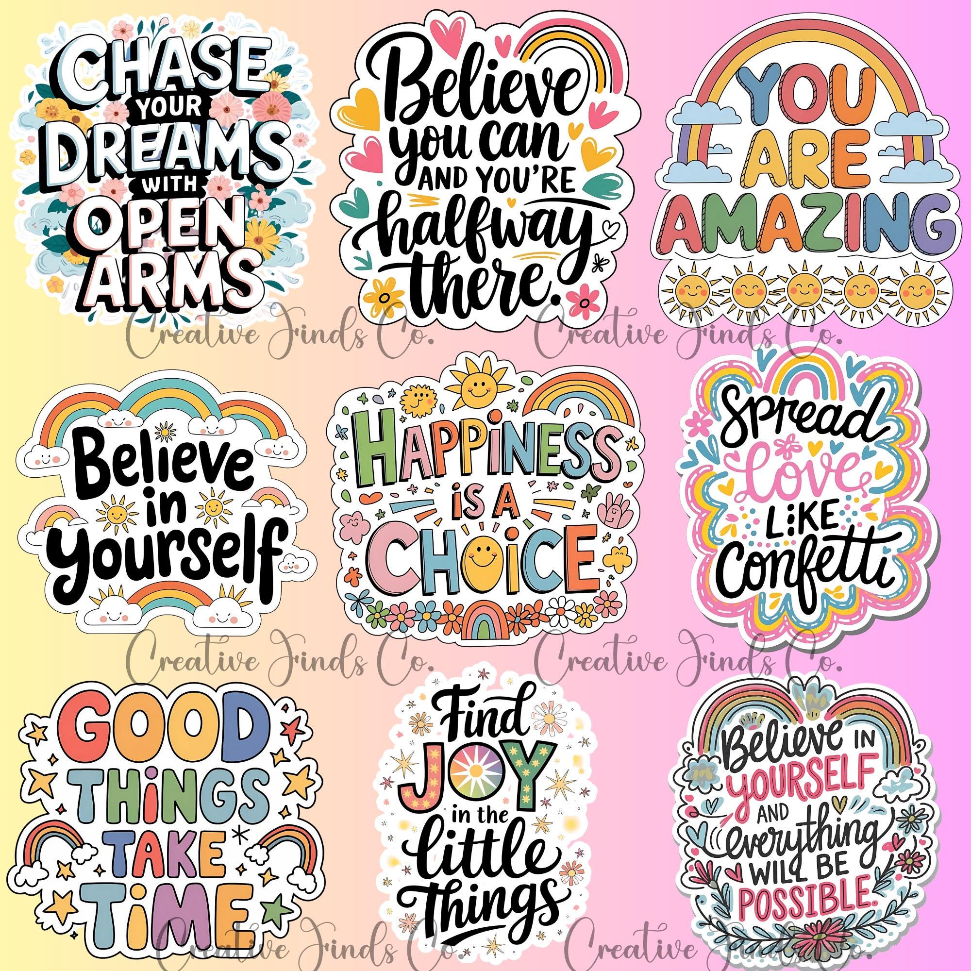 Inspirational & Motivational PNG Sticker Bundle, Positive Quotes PNG ...