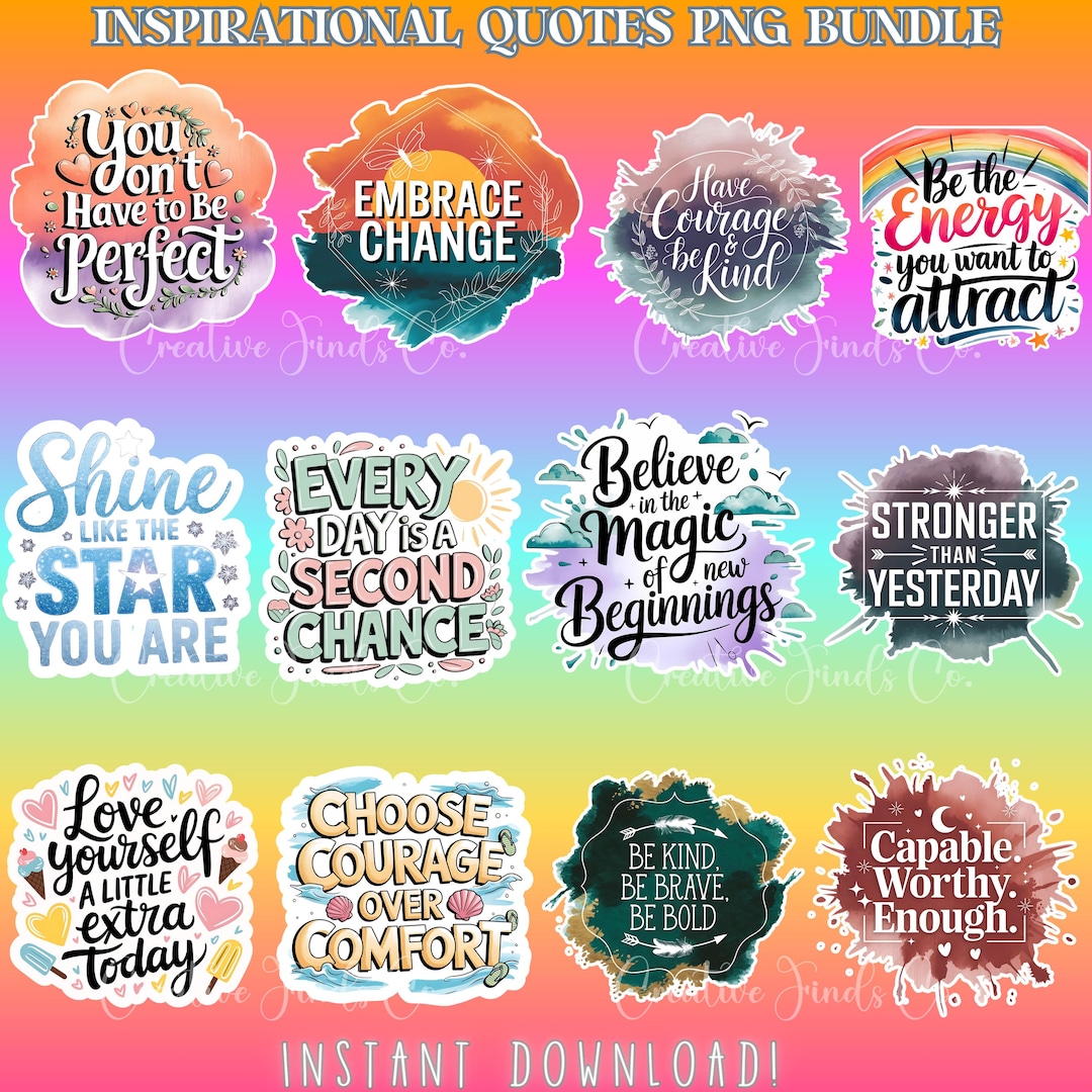 Inspirational and Motivational PNG Sticker Bundle, Inspirational Quotes ...