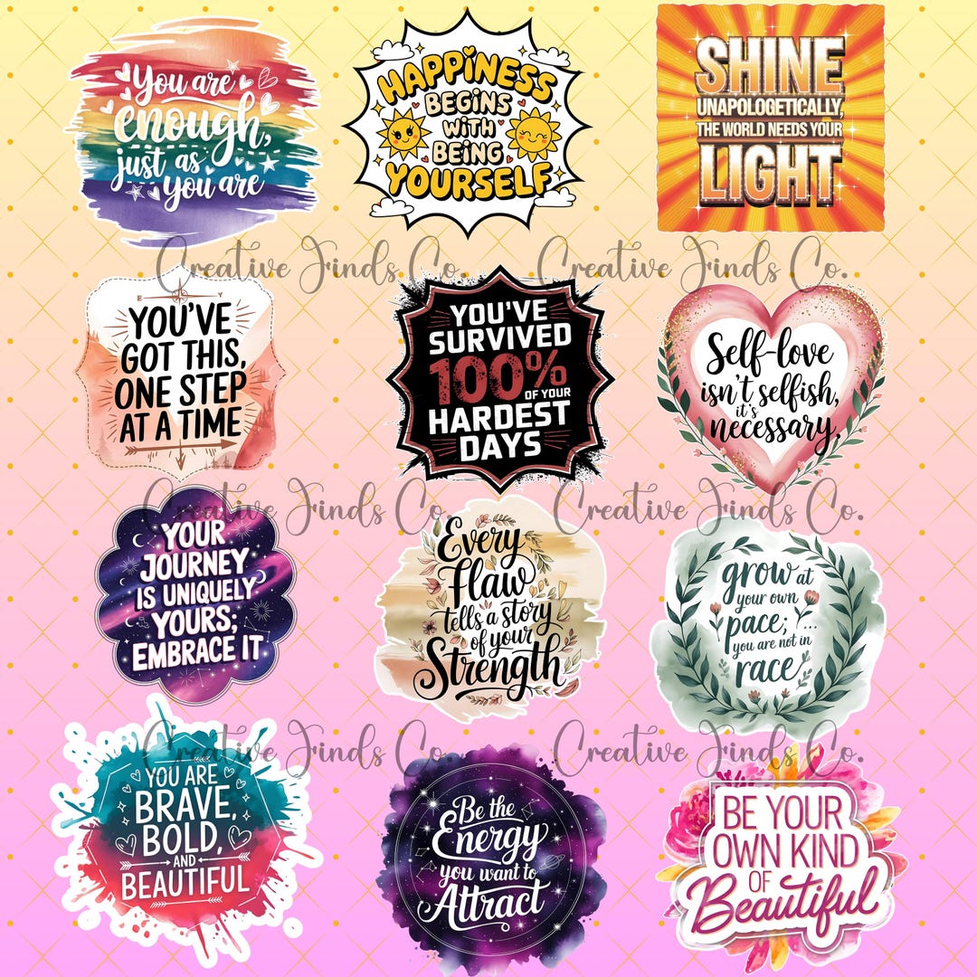 Inspirational and Motivational PNG Sticker Bundle, Inspirational Quotes ...