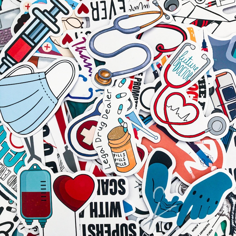 50 Random Medical Stickers, Surgeon and Nurse Stickers, Medical ...