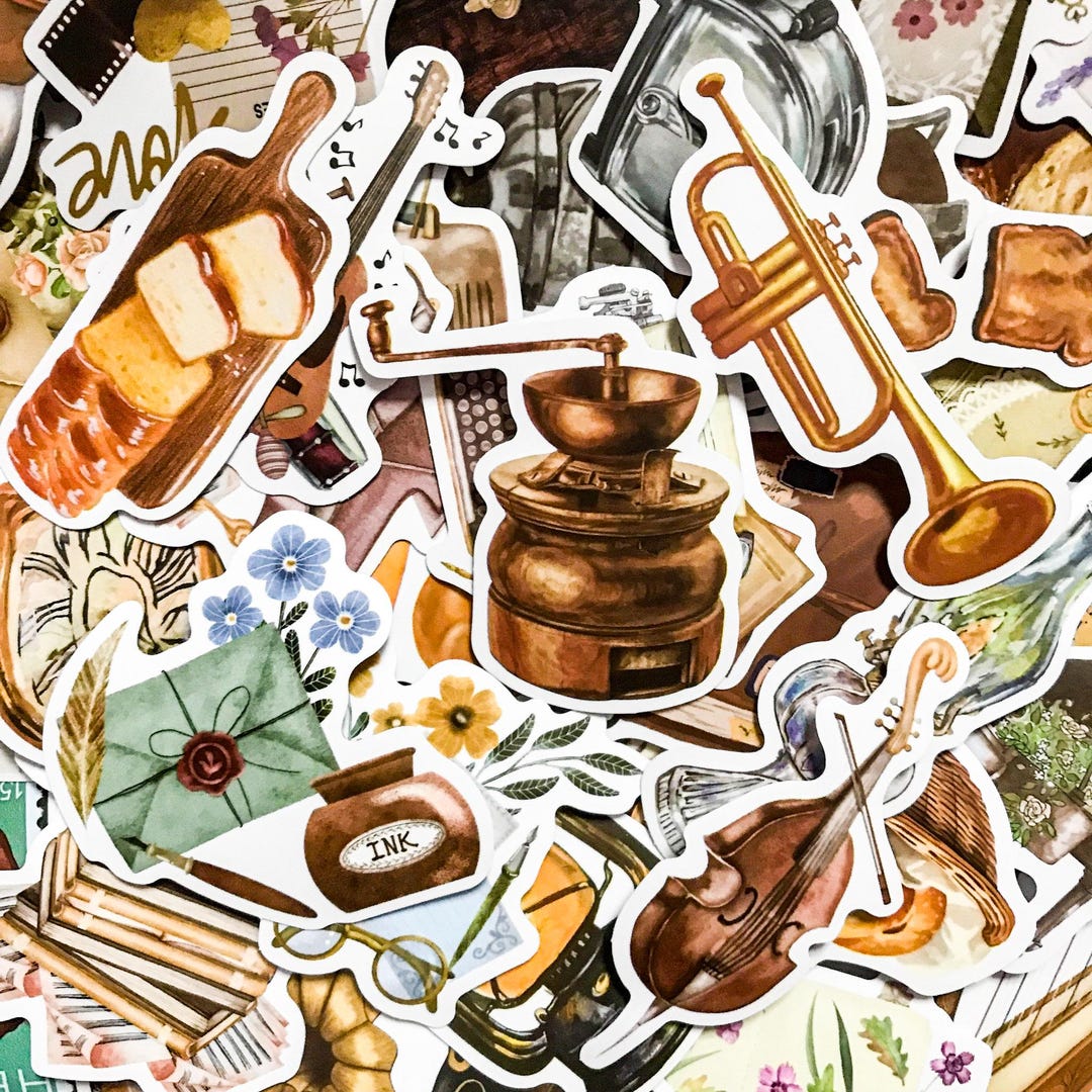100 Random Vintage Stickers, Antique Aesthetic Stickers, Old-fashioned ...