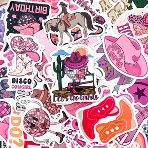 100 Random Disco Cowgirl Stickers, Pink Retro Western-themed Stickers ...