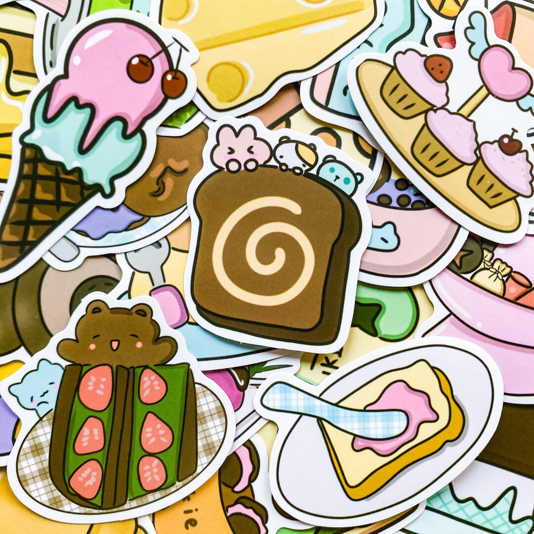 100 Random Cute Food Stickers, Kawaii Dessert Stickers, Cartoon Snack ...