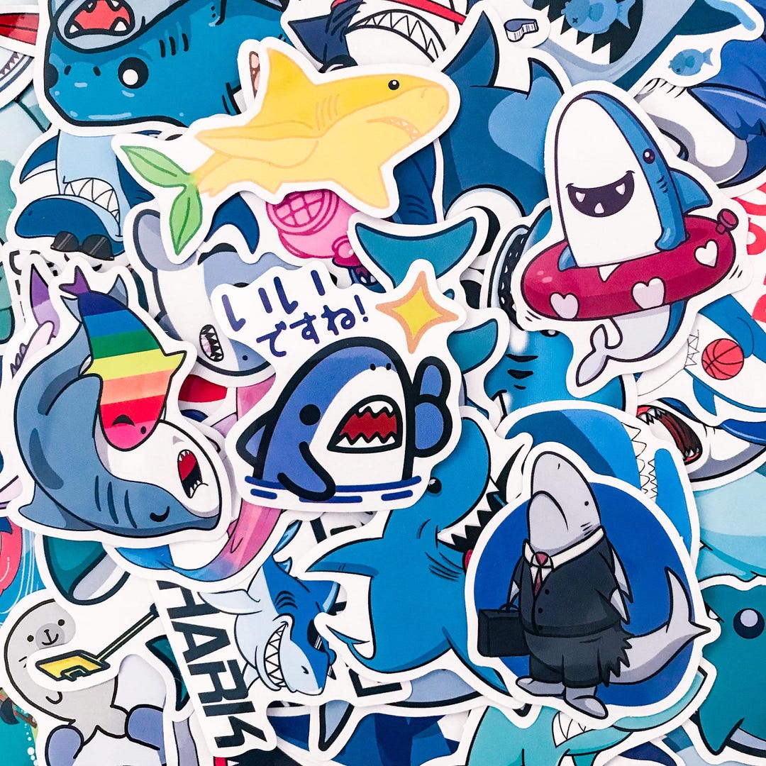 100 Random Cute Shark Stickers, Fun Ocean Animal Stickers, Waterproof ...