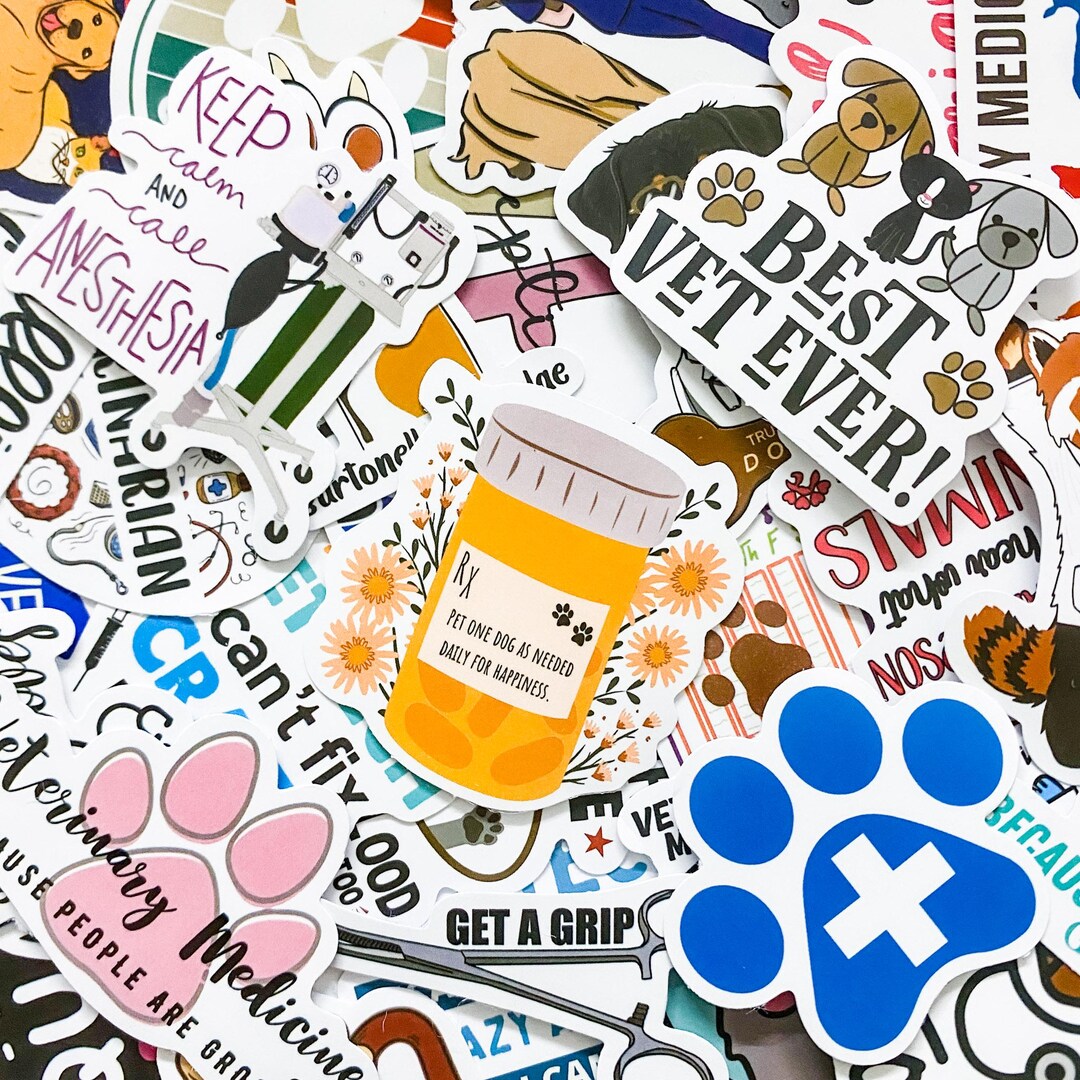 100 Random Veterinary Stickers, Vet Tech Stickers, Animal Care Stickers ...