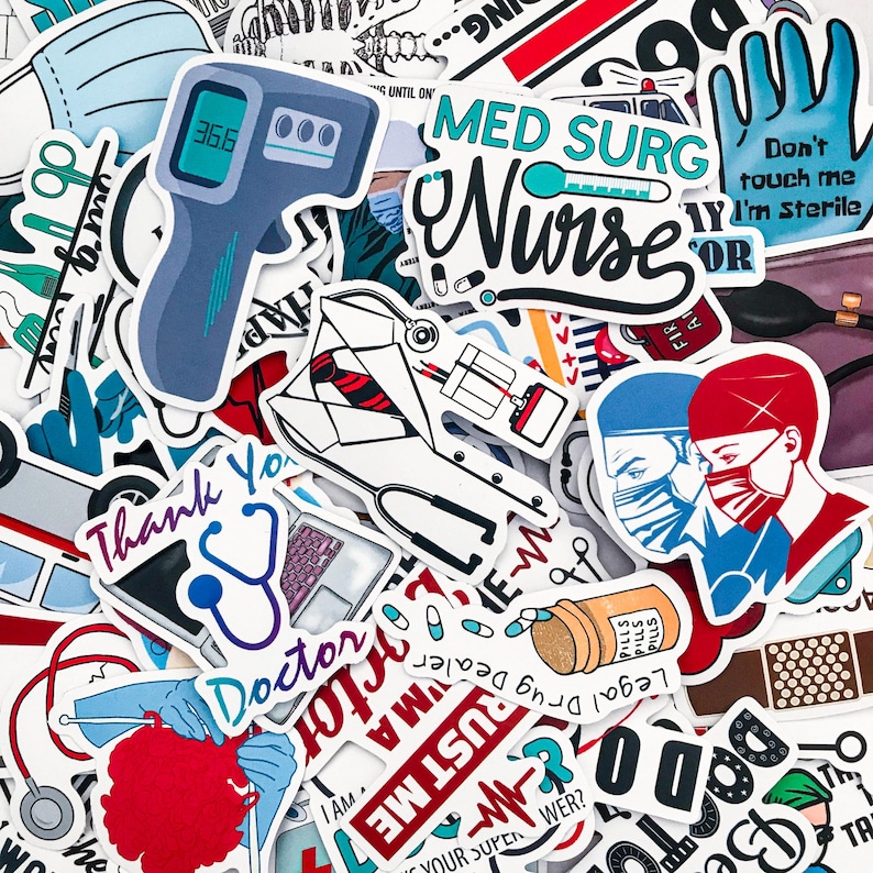 50 Random Medical Stickers, Surgeon and Nurse Stickers, Medical ...