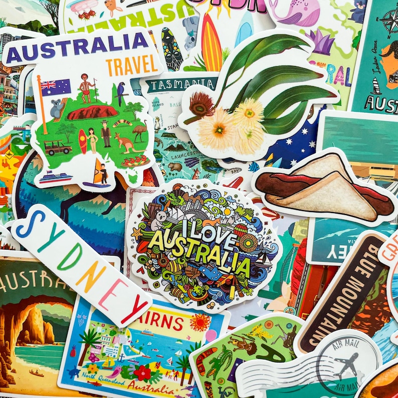 50 Random Australia Stickers, Sydney Travel Stickers, Kangaroo and ...