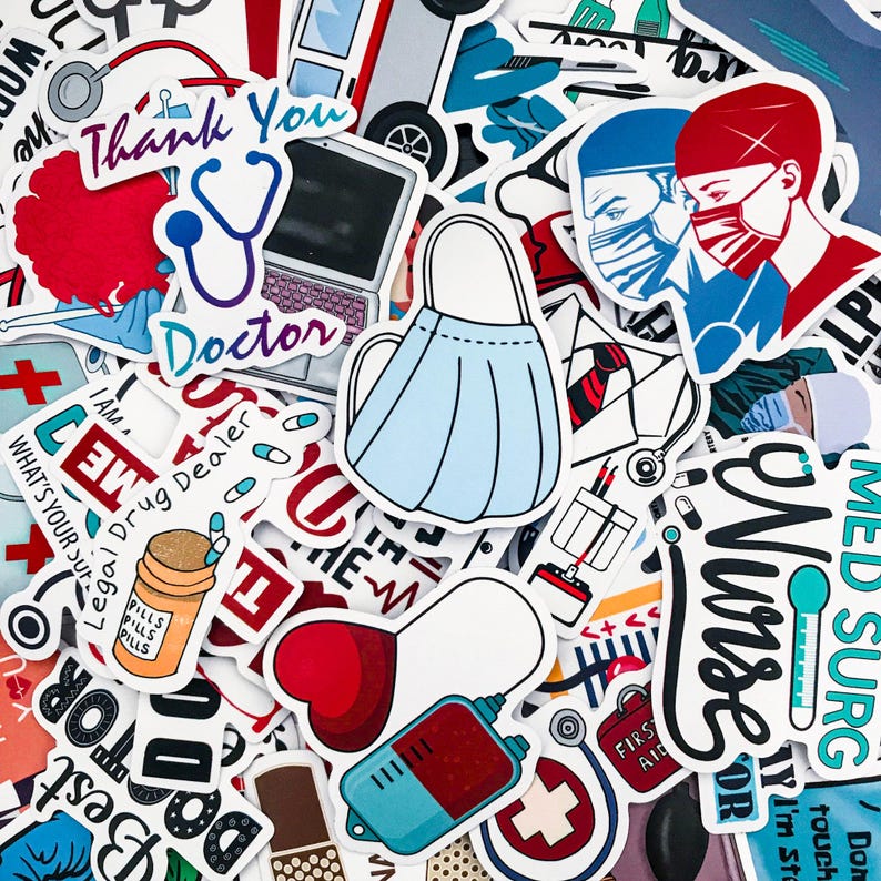 50 Random Medical Stickers, Surgeon and Nurse Stickers, Medical ...