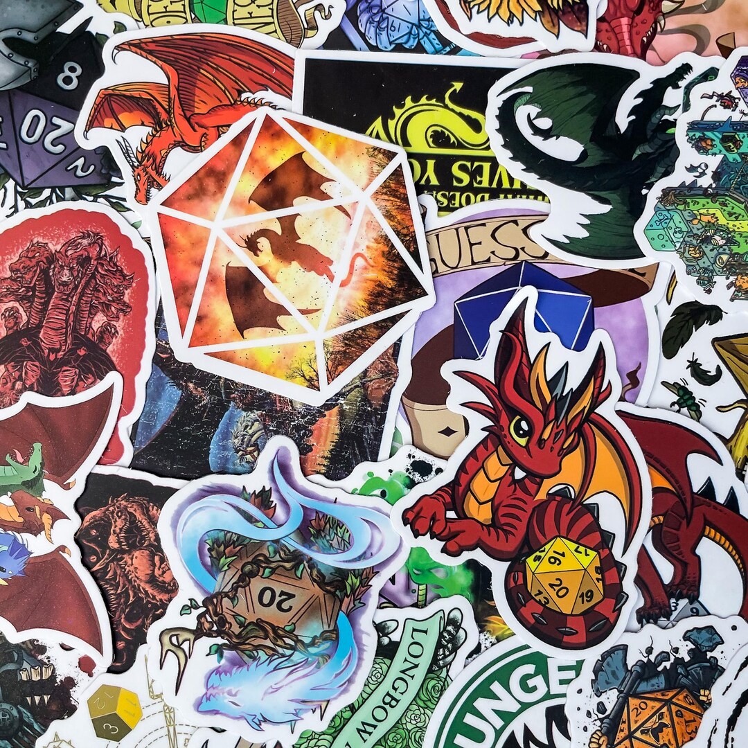100 Random DND Stickers Pack, RPG Game Stickers, D&D Dice Stickers ...
