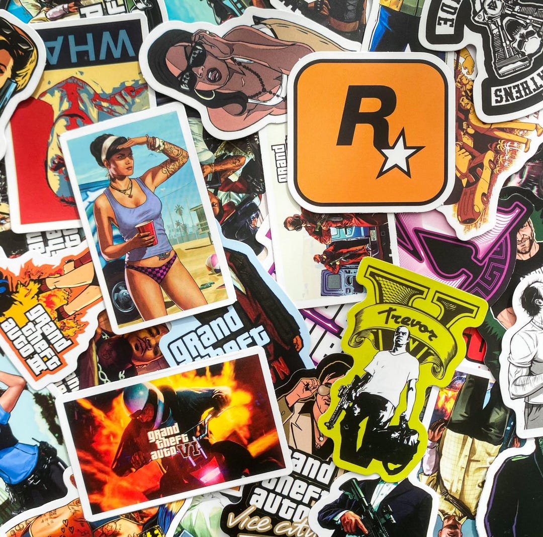 100 Random Vinyl Gaming Stickers, GTA Waterproof Sticker Pack, Retro ...
