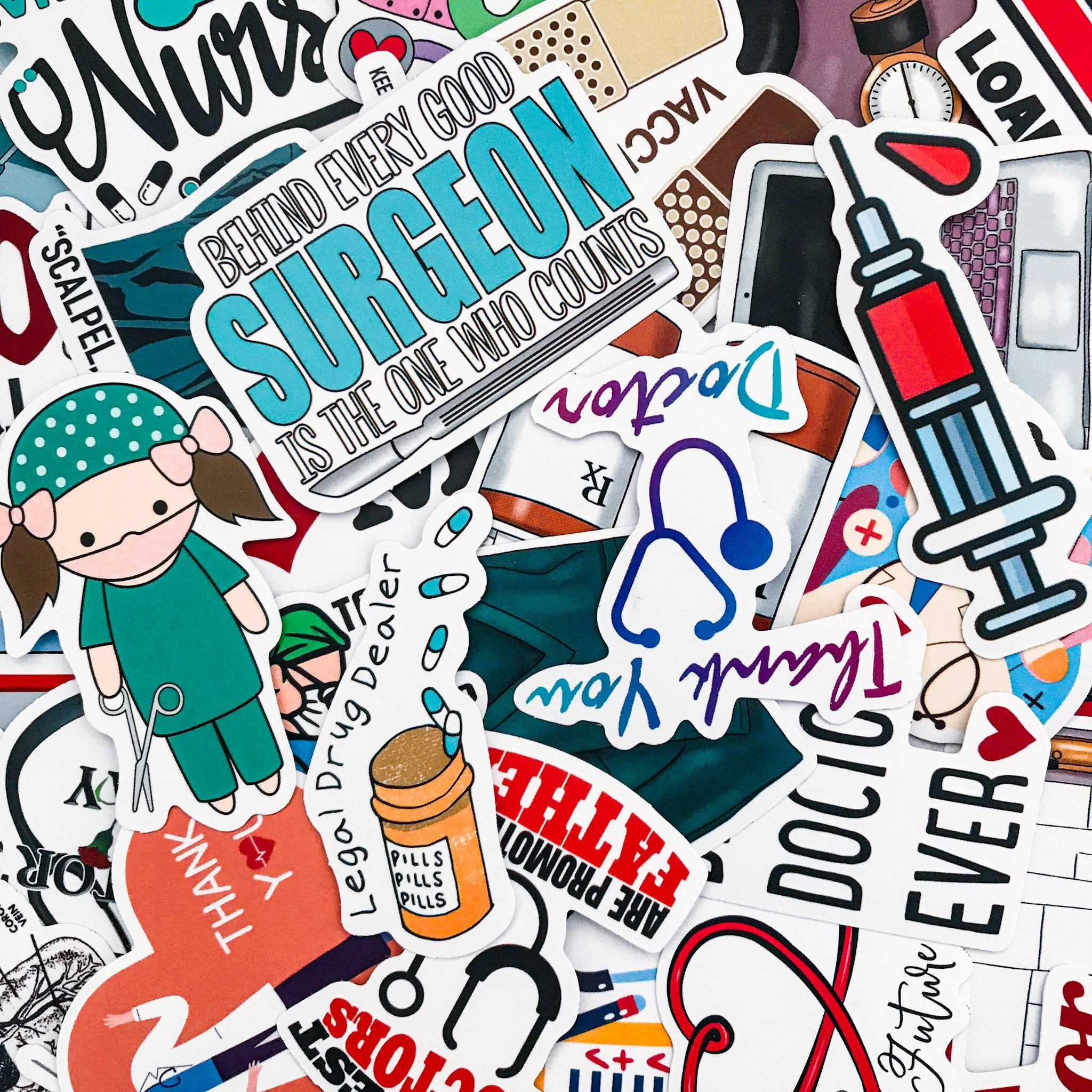 50 Random Medical Stickers, Surgeon and Nurse Stickers, Medical ...