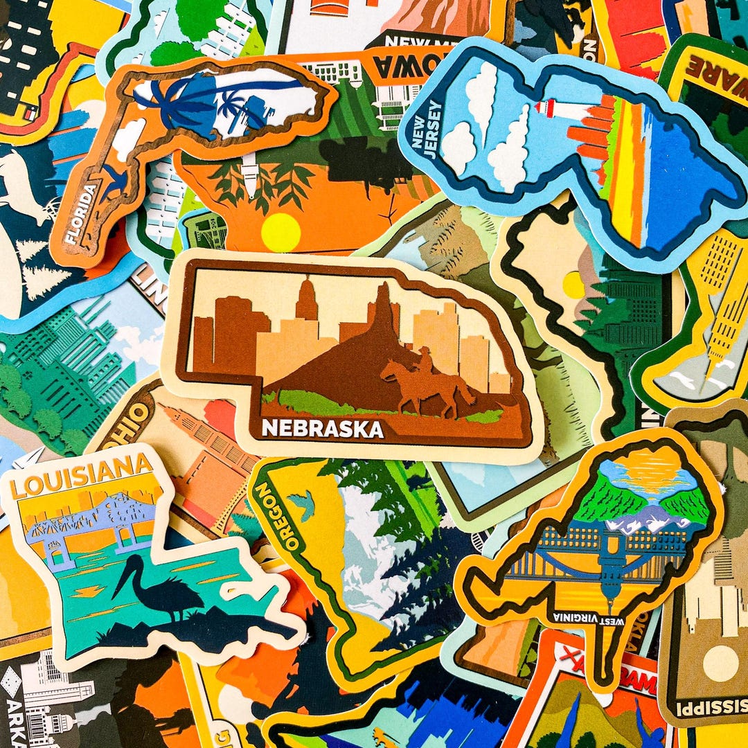 50 Random US State Stickers,vintage State Outline Stickers,national ...