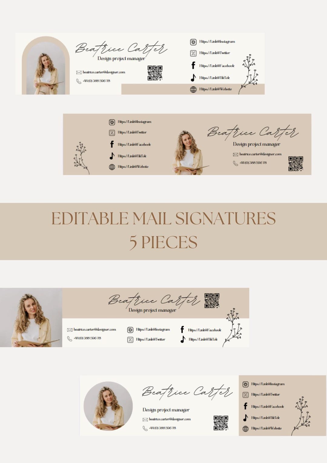 Editable Mail Signatures - 5 Templates - Etsy
