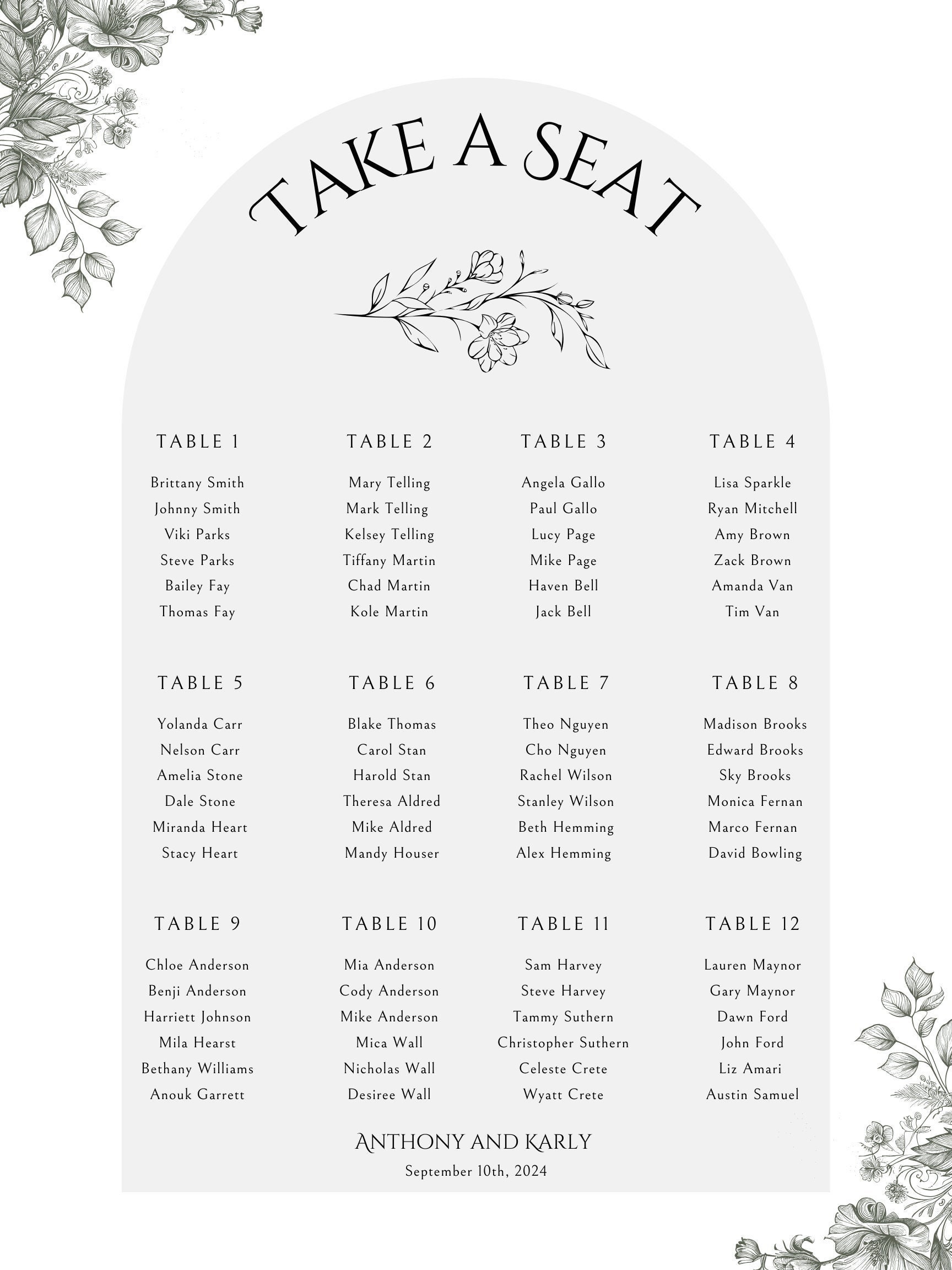 DIGITAL Wedding Seating Chart Template - Etsy