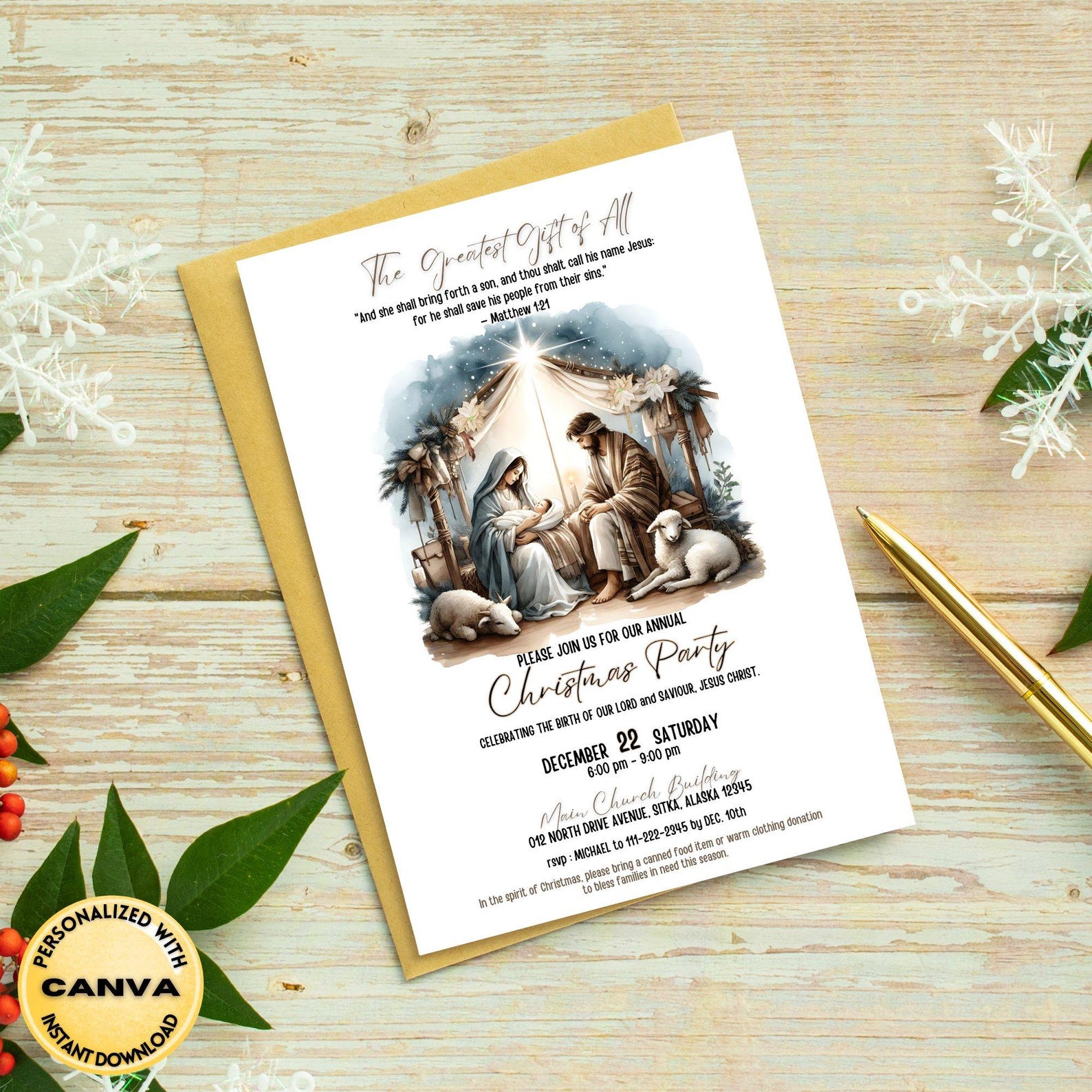 Editable Nativity Scene Christmas Party Invitation Template, LDS ...
