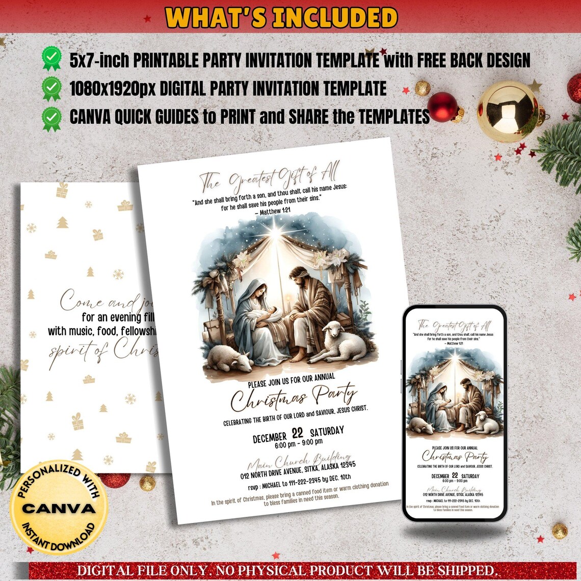 Editable Nativity Scene Christmas Party Invitation Template, LDS ...