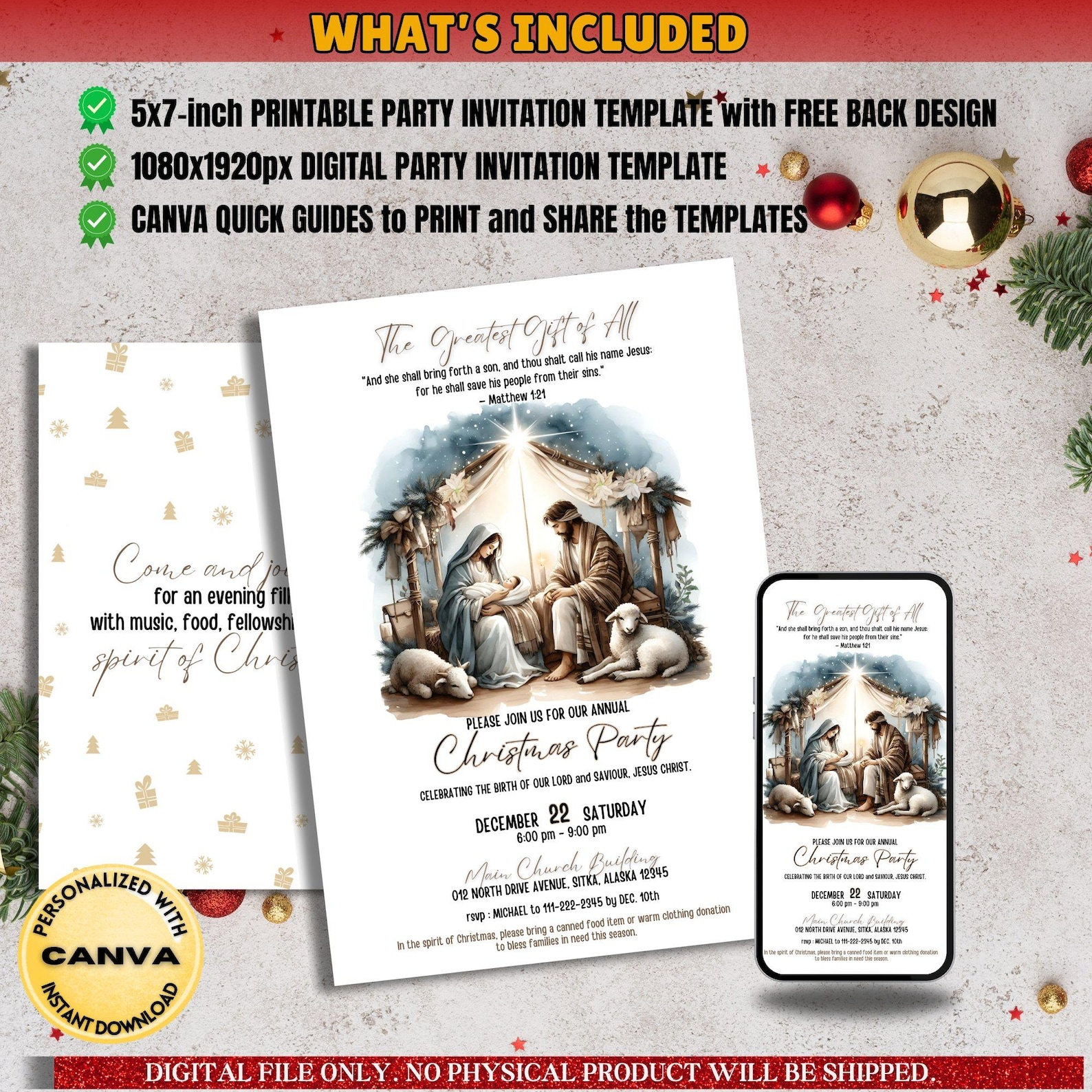 Editable Nativity Scene Christmas Party Invitation Template, LDS ...