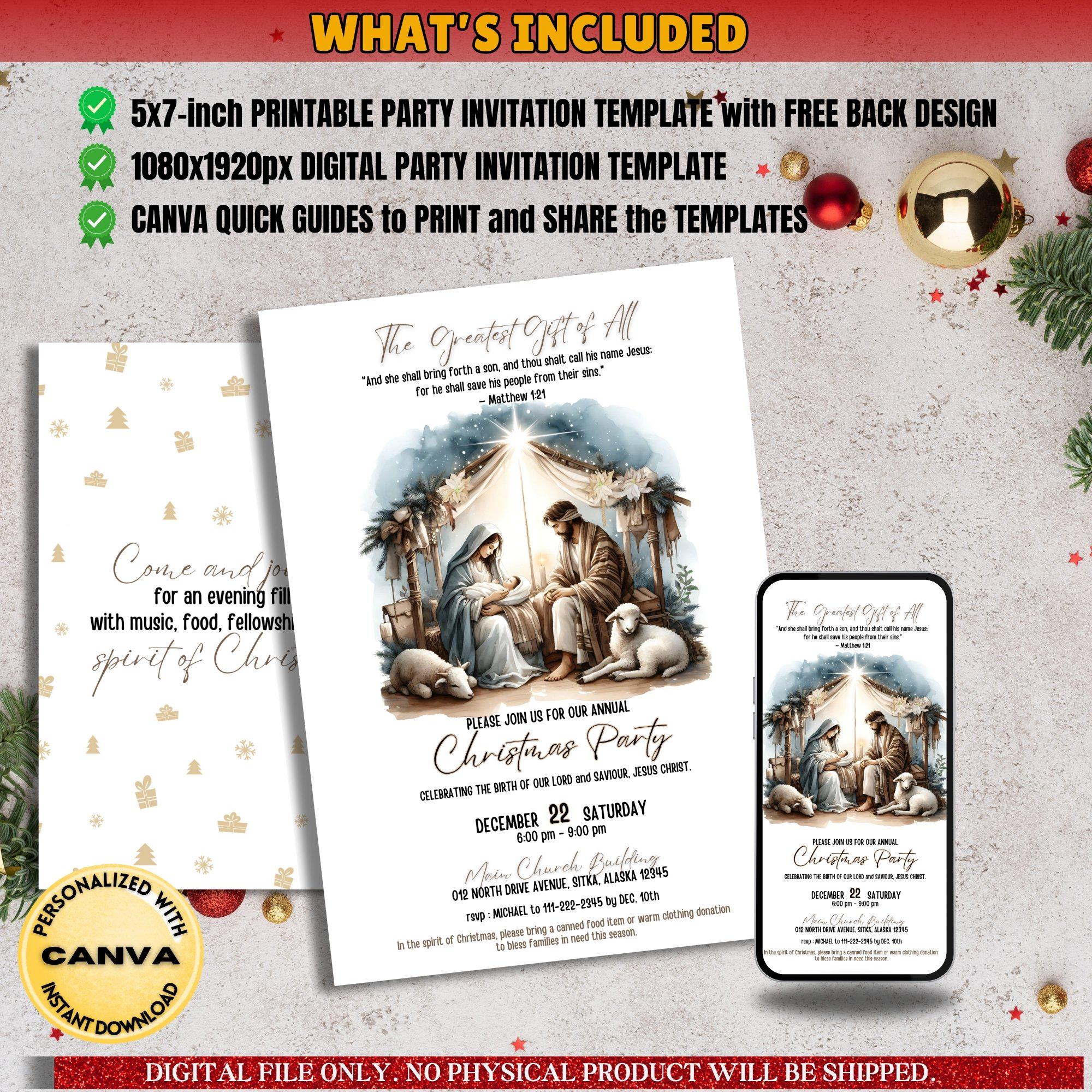 Editable Nativity Scene Christmas Party Invitation Template, LDS ...