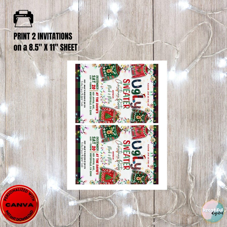 Editable Ugly Sweater Party Invitation Template, Ugly Sweater Christmas ...