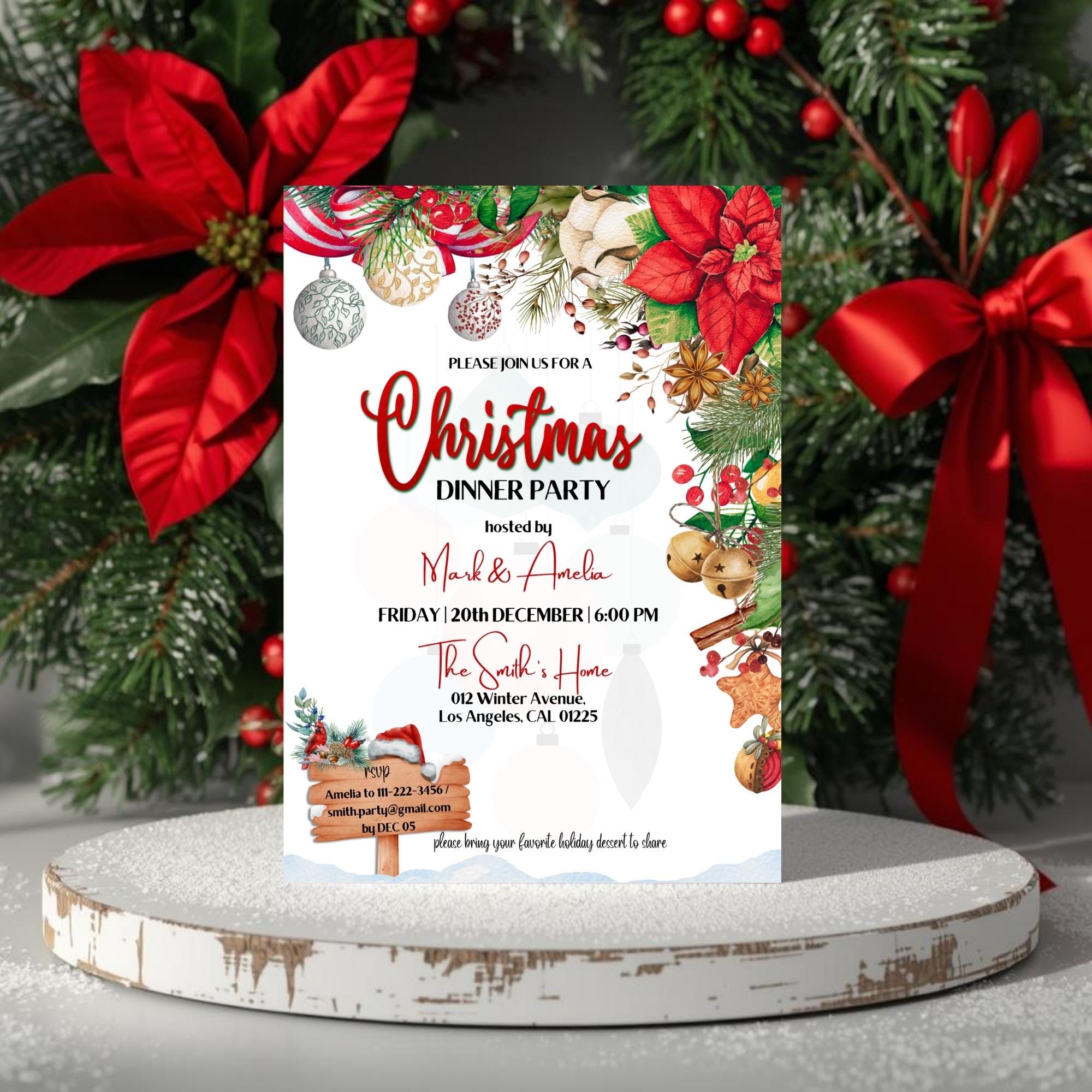 Editable Christmas Dinner Party Invitation Template, Christmas Party ...