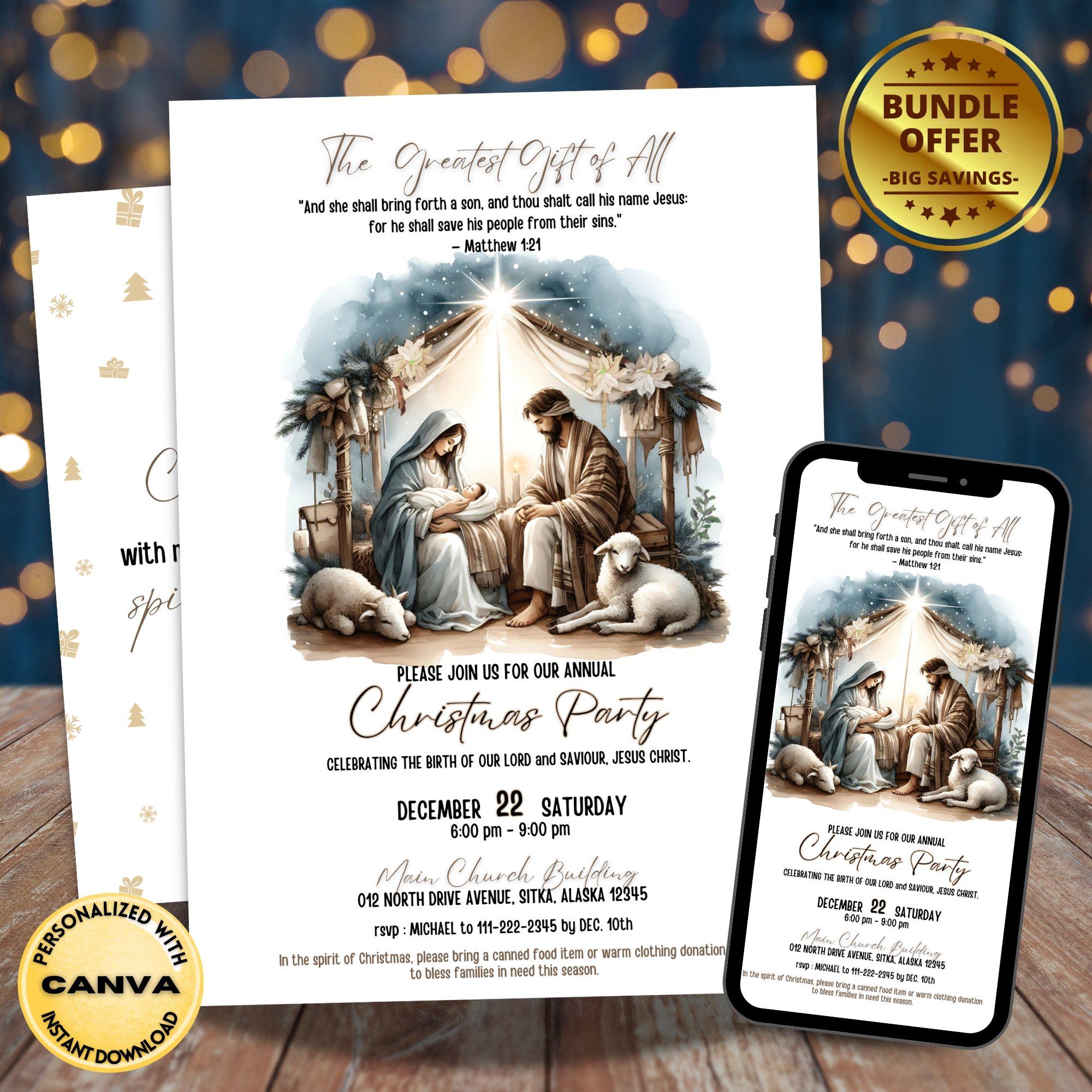 Editable Nativity Scene Christmas Party Invitation Template, LDS ...