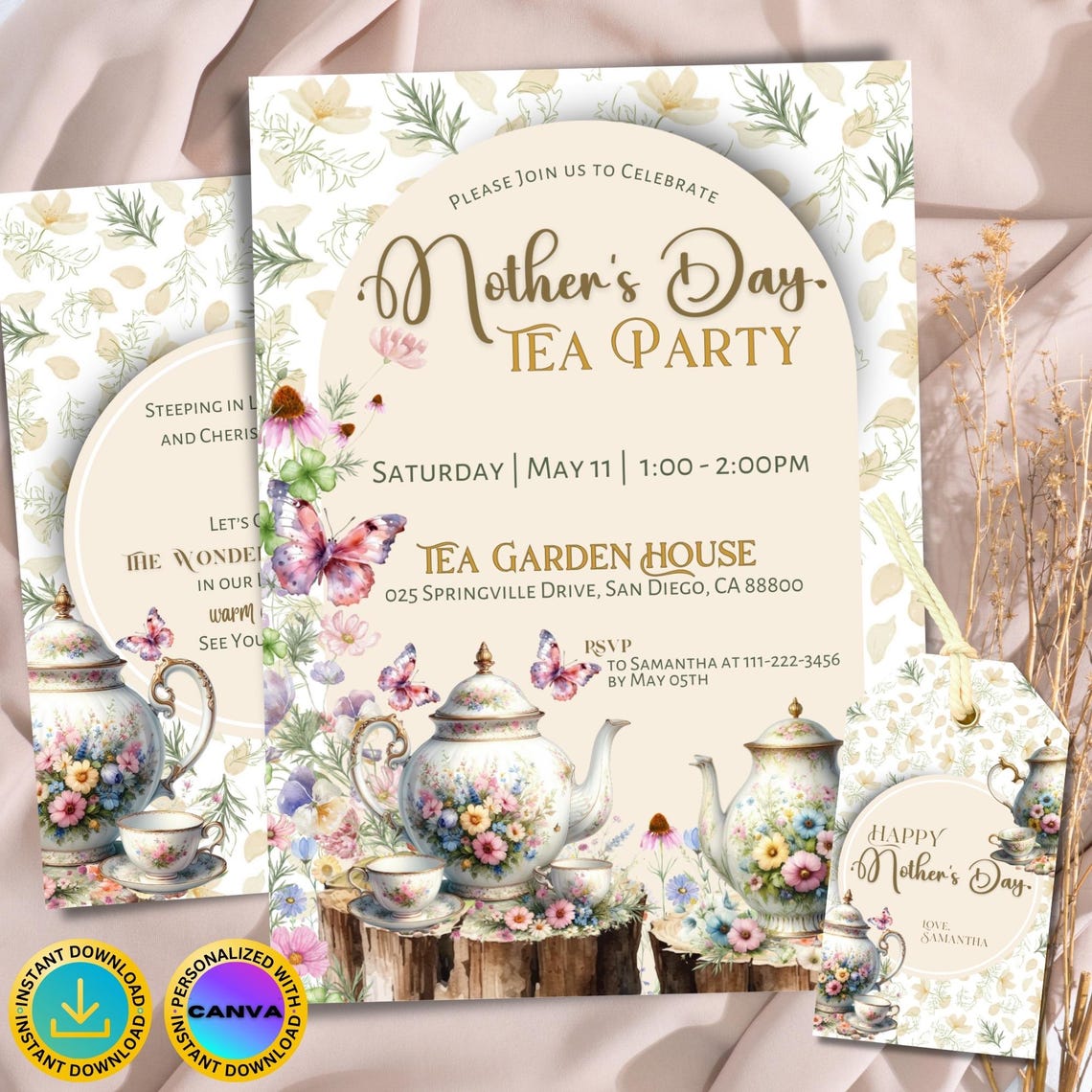 Mother’s Day Tea Party Invitation Template, Floral Tea Party Invites ...