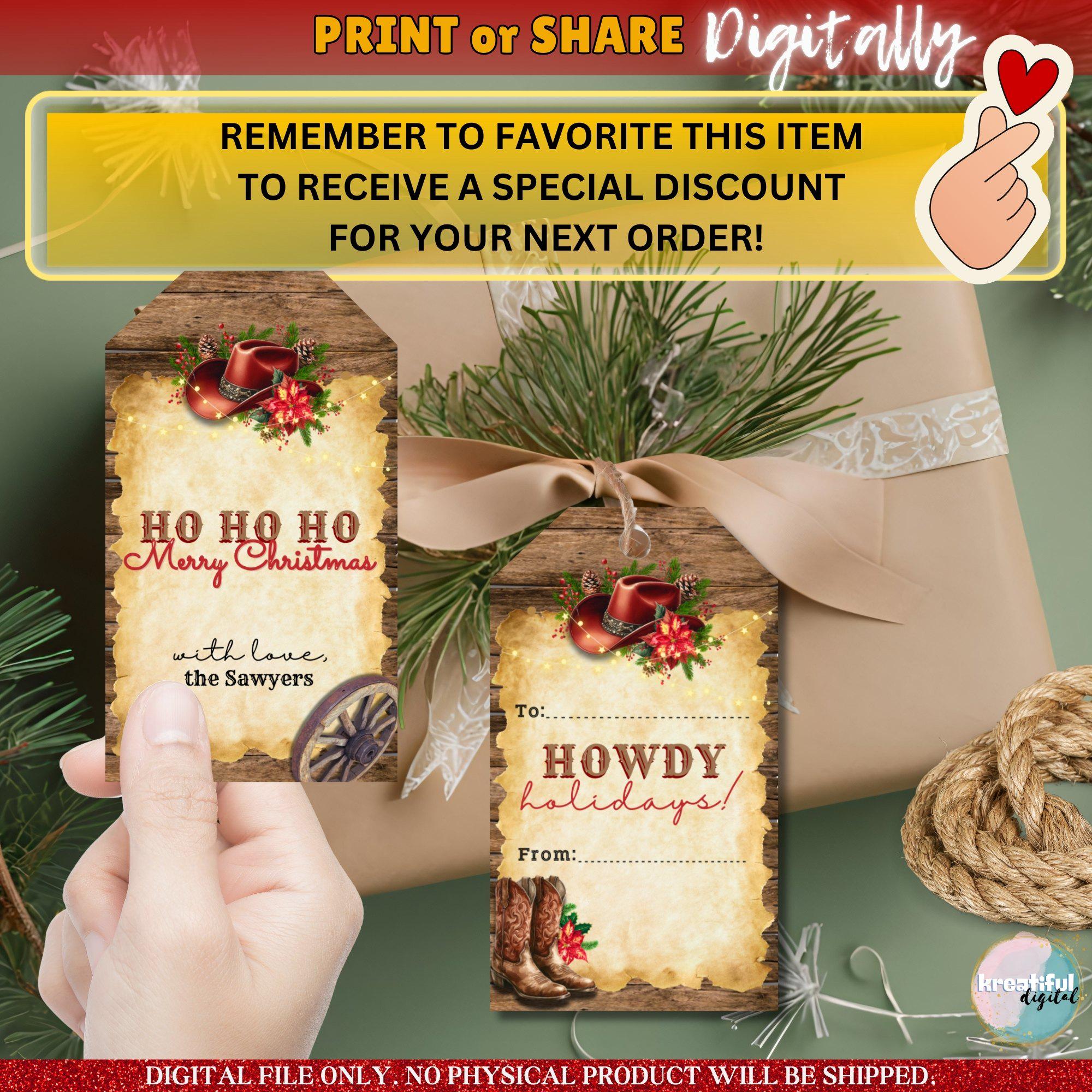Editable Western Christmas Tags, Rustic Christmas Tags, Printable Gift ...