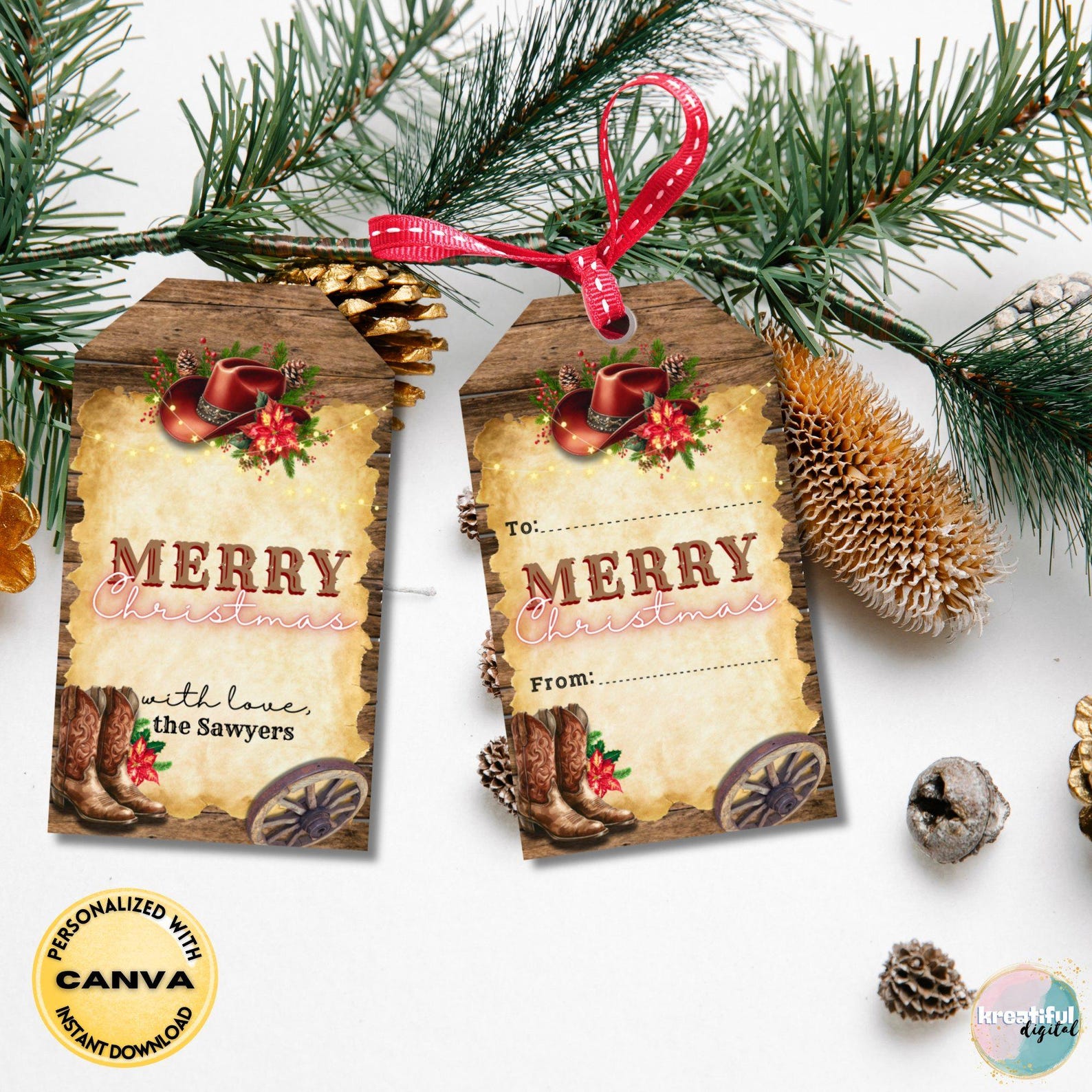 Editable Western Christmas Tags, Rustic Christmas Tags, Printable Gift ...