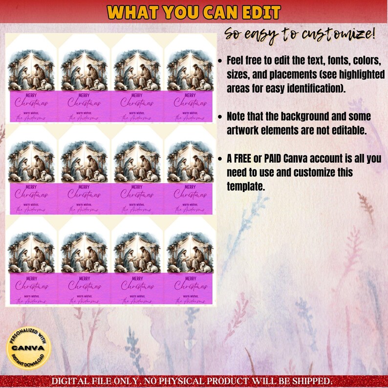 Editable Nativity Christmas Tag, Christian Tags, Christmas Gift Tags ...