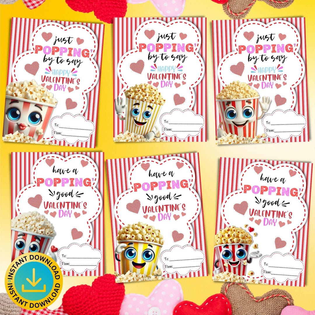 Printable Popcorn Valentines Day Card, Just Popping, Kids Valentine ...