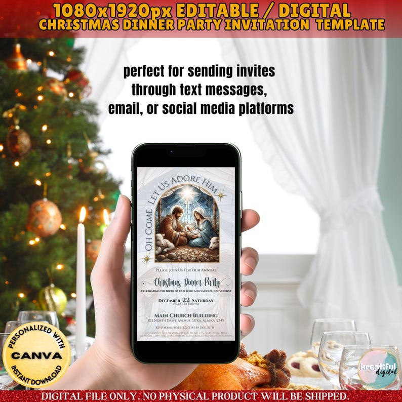 Editable Nativity Scene Christmas Party Invitation Template, LDS ...