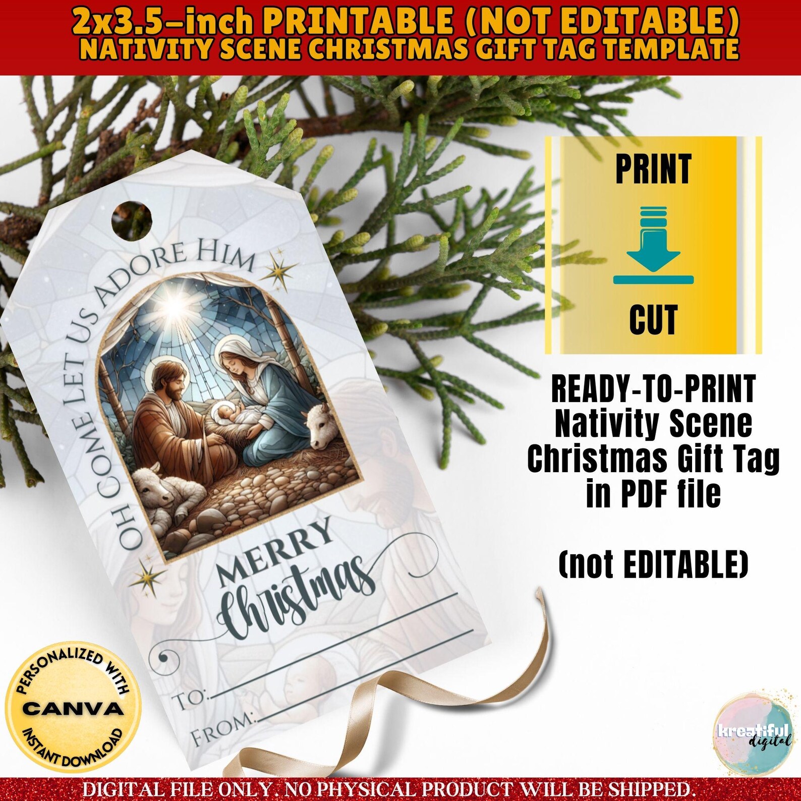 Editable Nativity Christmas Tag Template, Christmas Gift Tags Printable ...