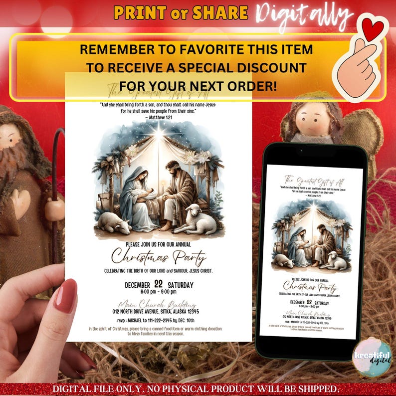 Editable Nativity Scene Christmas Party Invitation Template, LDS ...