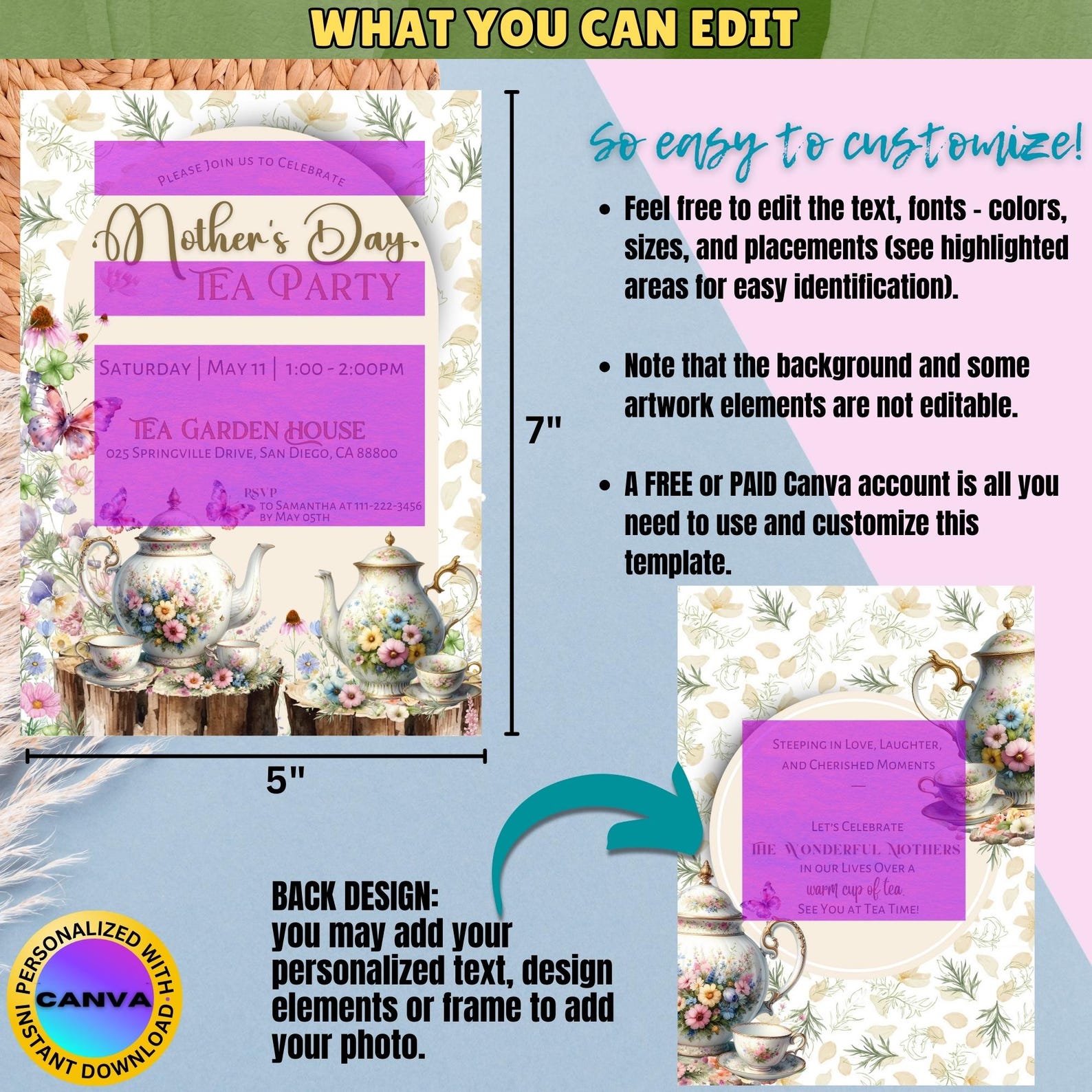 Mother’s Day Tea Party Invitation Template, Floral Tea Party Invites ...