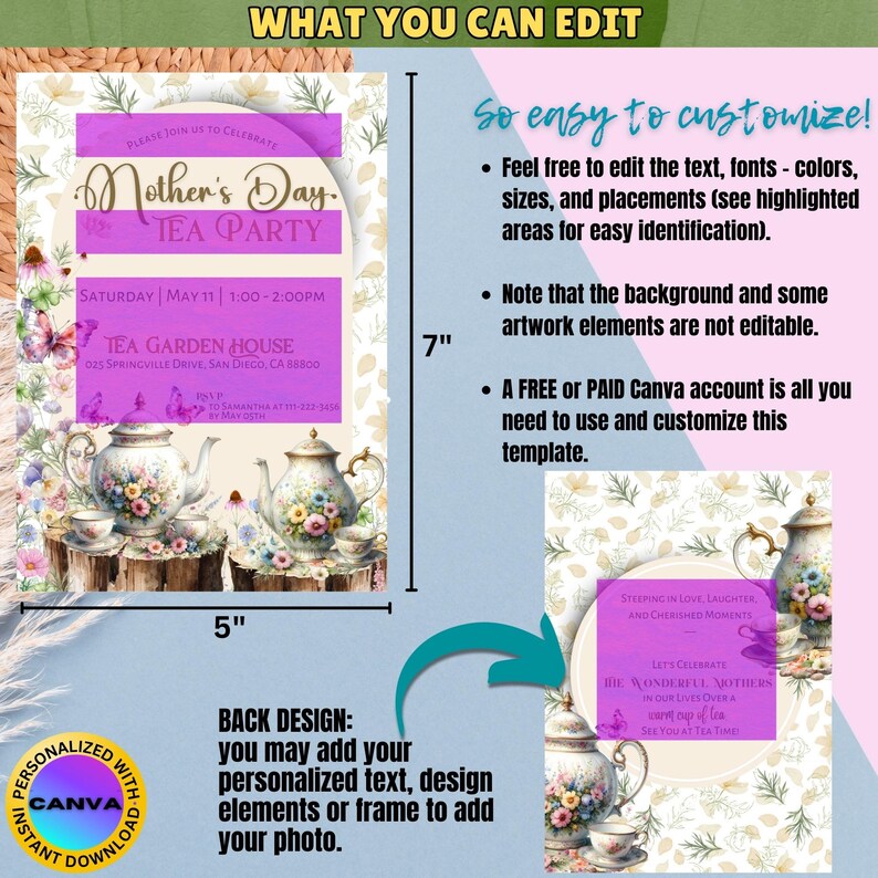 Mother’s Day Tea Party Invitation Template, Floral Tea Party Invites ...
