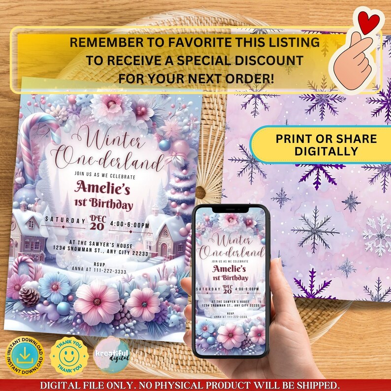 Editable Winter Onederland Invitation, Winter Onederland, Girl 1st ...