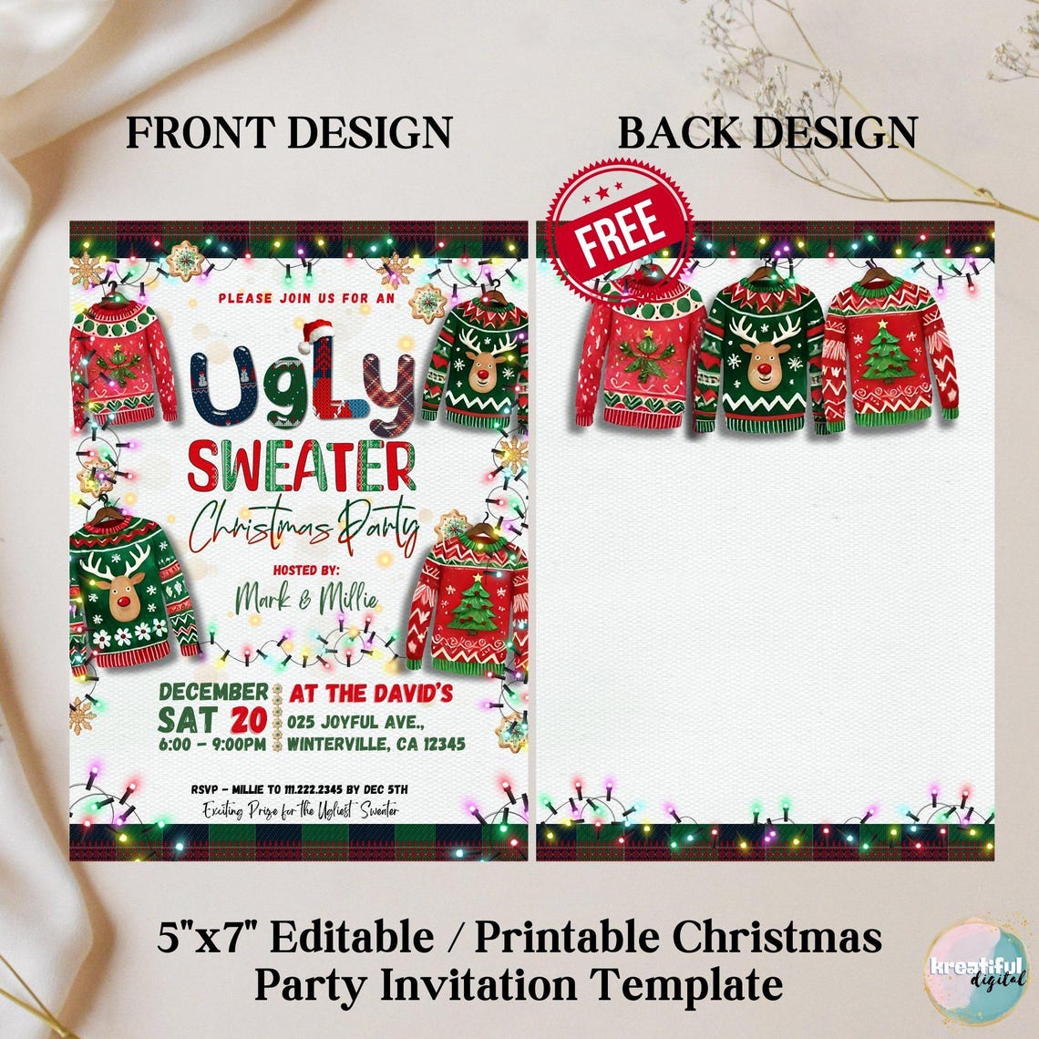 Editable Ugly Sweater Party Invitation Template, Ugly Sweater Christmas ...