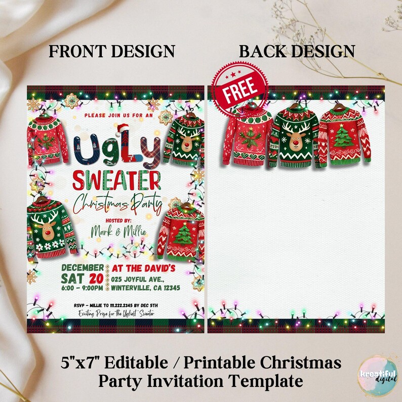 Editable Ugly Sweater Party Invitation Template, Ugly Sweater Christmas ...