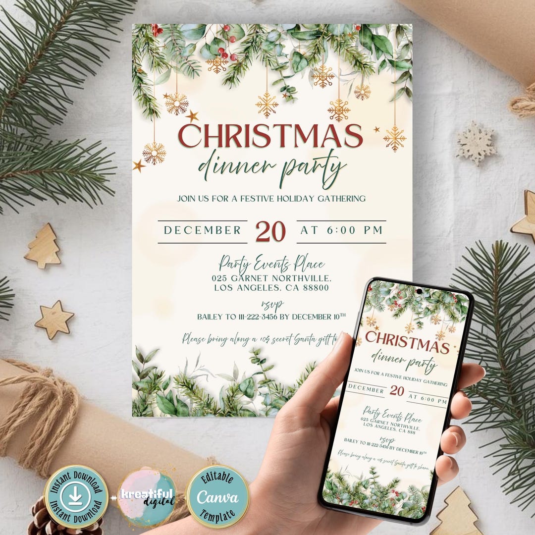 Editable Christmas Invites, Office Christmas Party Invite, Green ...