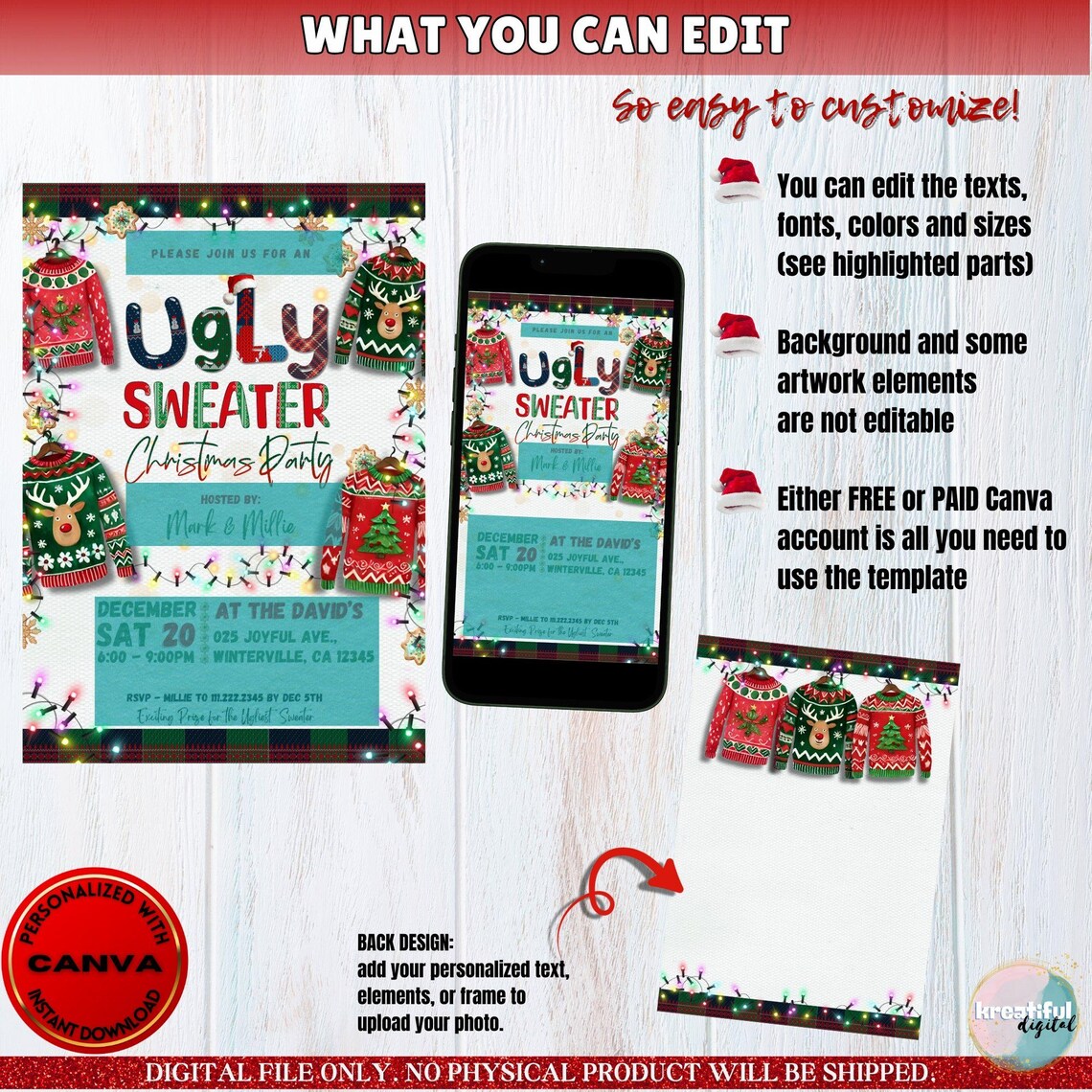 Editable Ugly Sweater Party Invitation Template, Ugly Sweater Christmas ...