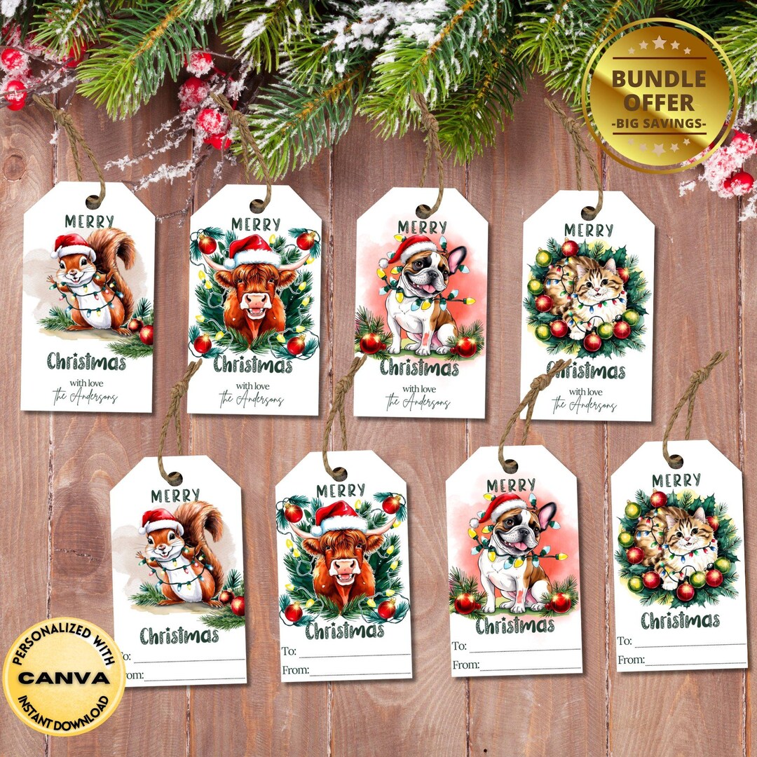 Editable Cute Animals Christmas Gift Tags, Printable Gift Tags ...
