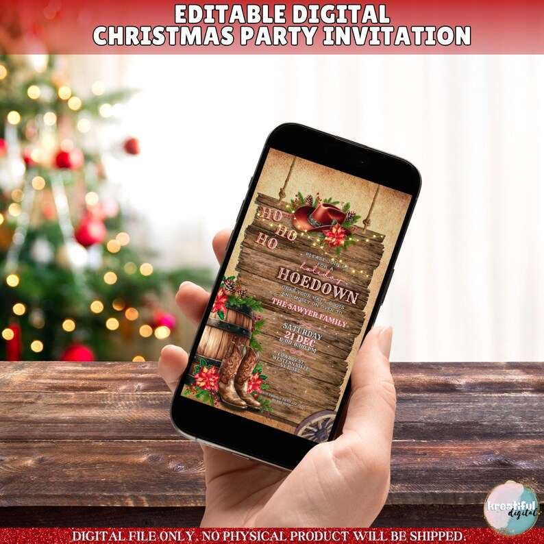 Editable Western Christmas Invitation, Hoedown Party Invitation, Cowboy ...