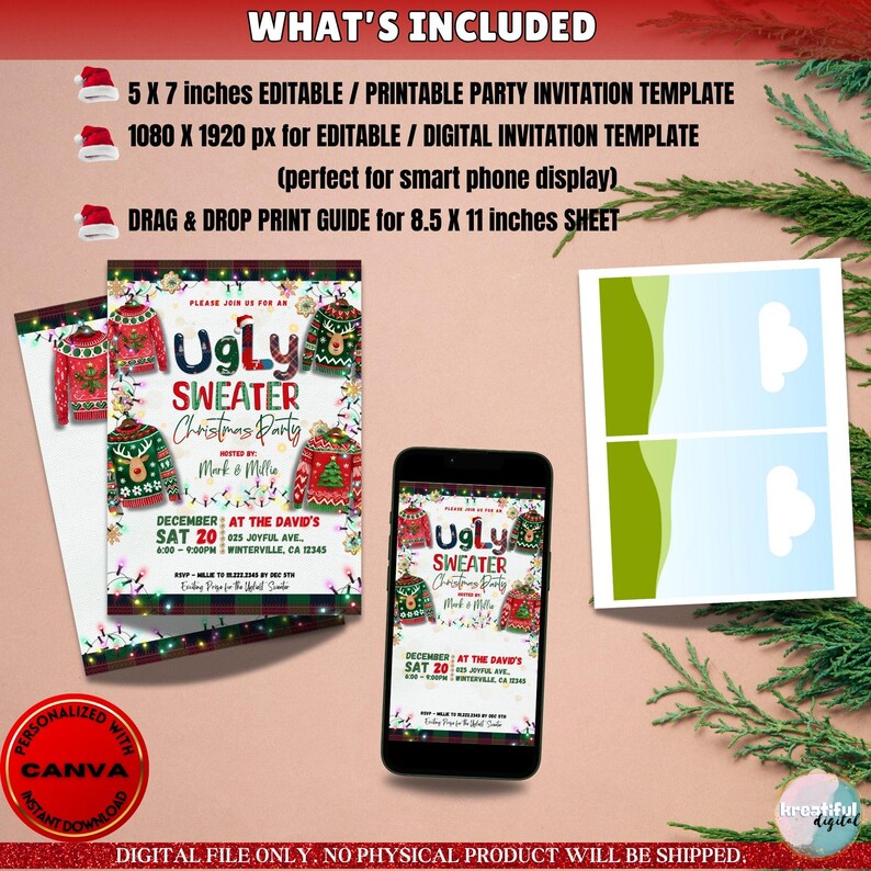 Editable Ugly Sweater Party Invitation Template, Ugly Sweater Christmas ...