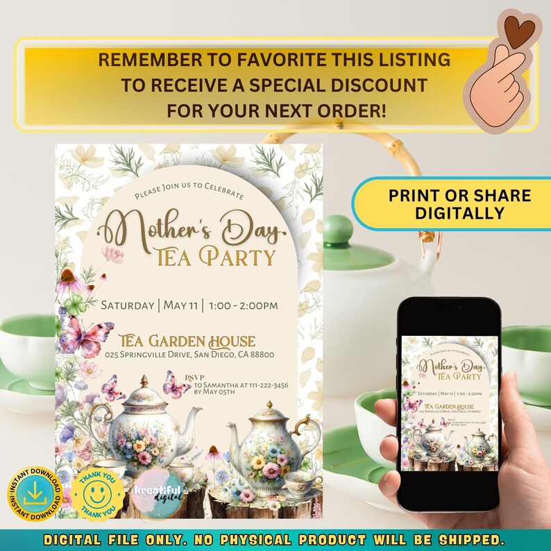 Mother’s Day Tea Party Invitation Template, Floral Tea Party Invites ...
